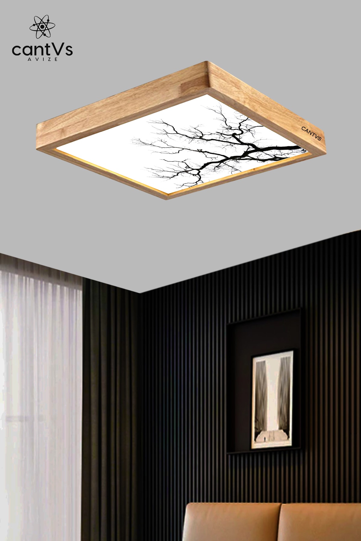 cantVs Ahşap Çerçeveli Tavan Led 60x60cm Panel Aydınlatma Avize Salon ...