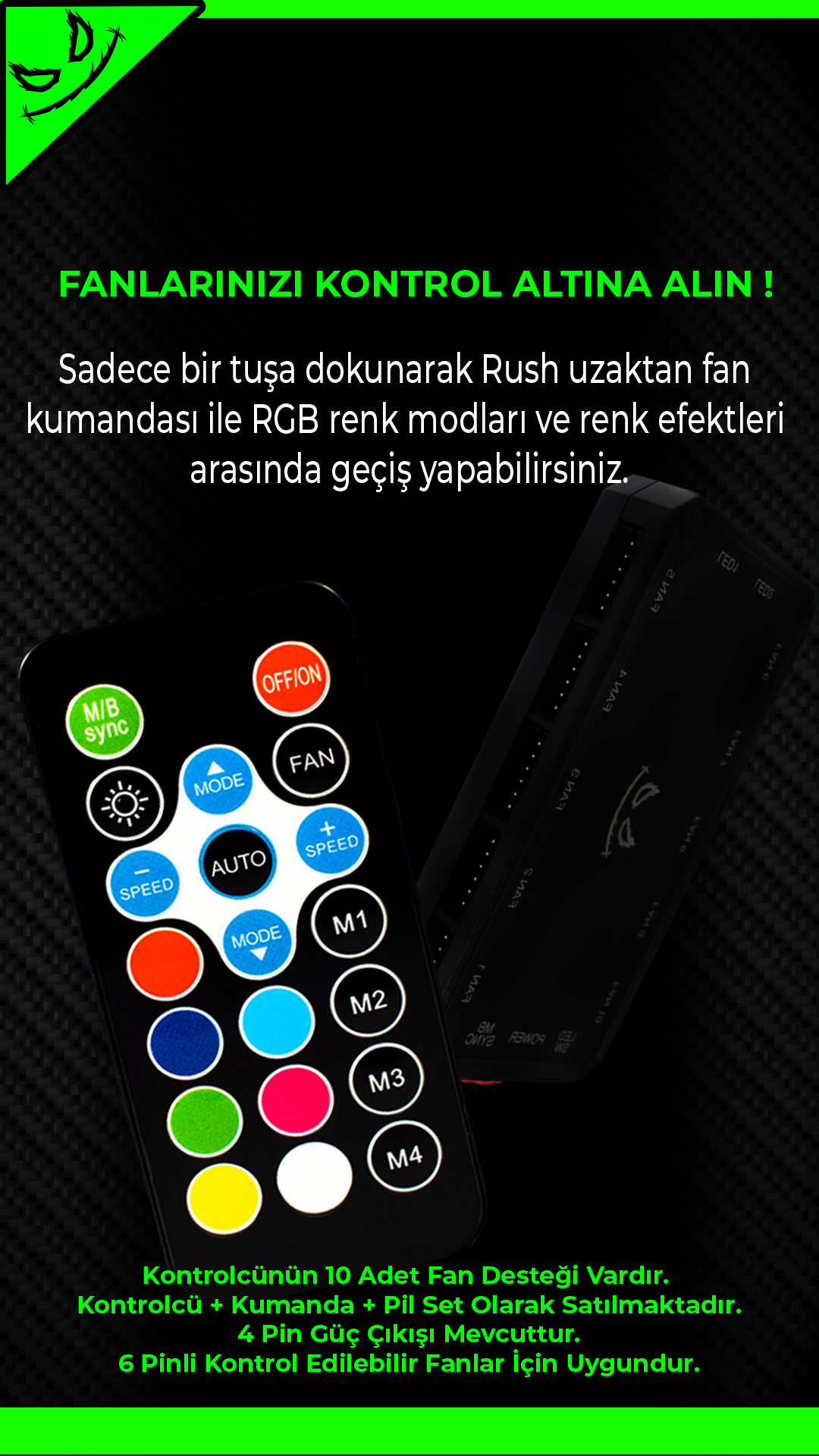 Rush Rgb Fan Kontrolcüsü Kumandalı Kontrolcü Seti - Fiyatı, Yorumları