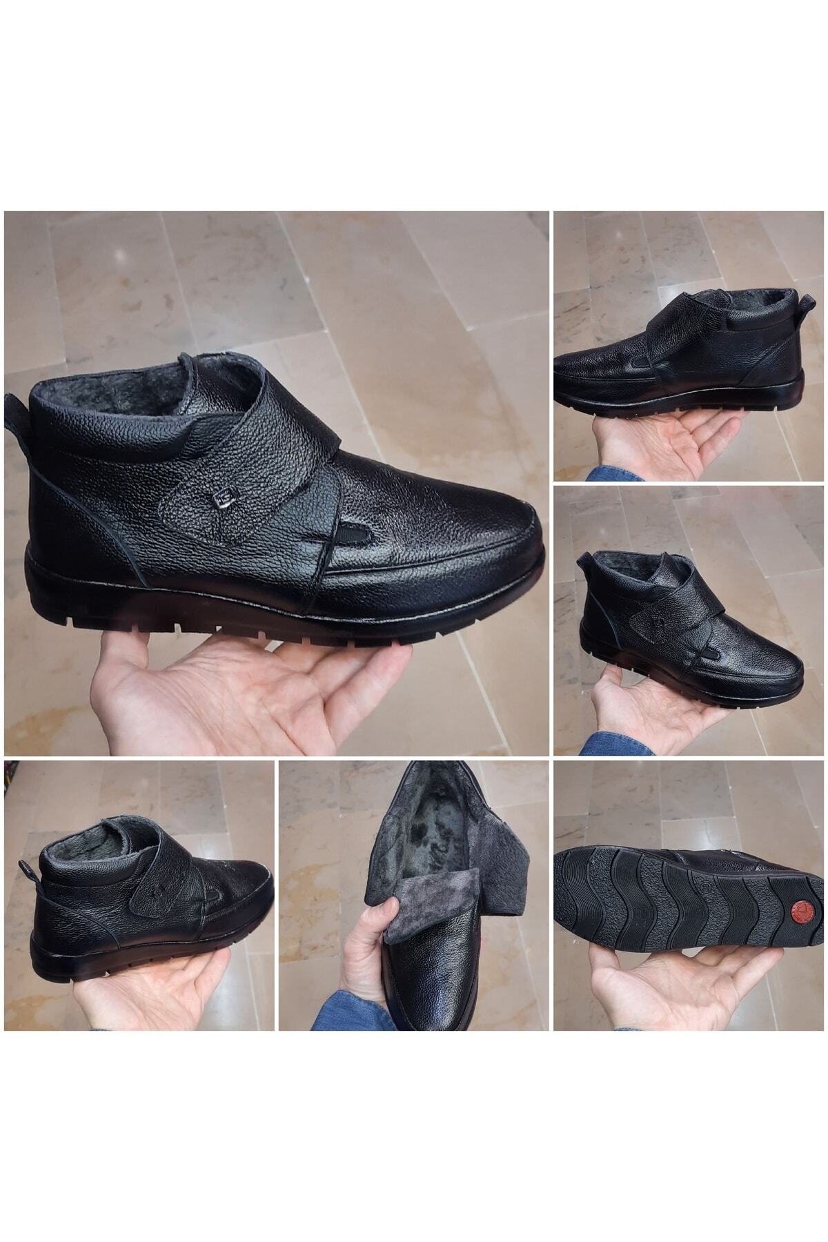 Belox Kadın Hakiki Deri Ortopedik Ve Diyabetik Içi Kürklü Siyah Cırtlı ...