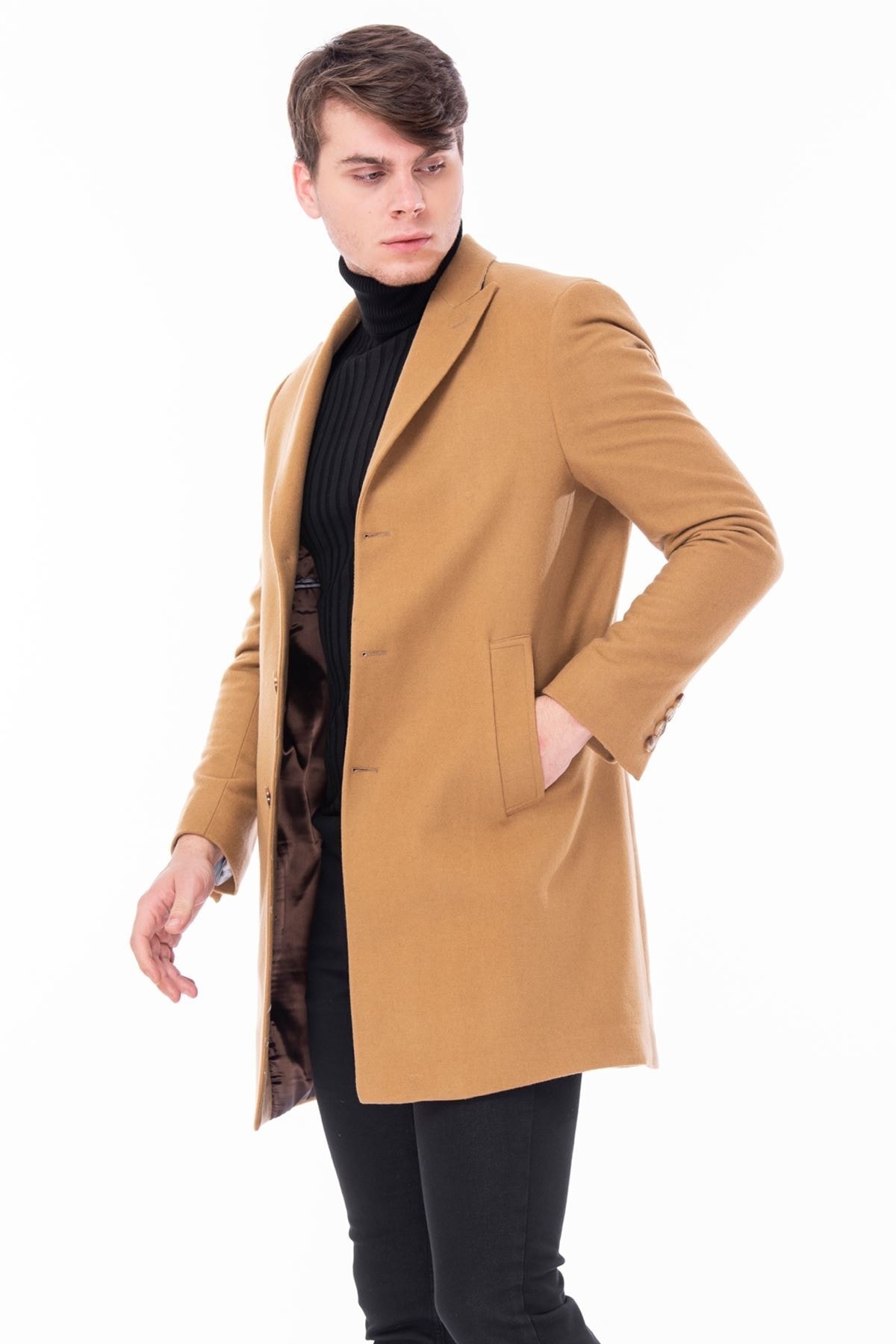 SİR1967 Men's Classic Wool Stamp Mono Collar Coat Camel Hair - Trendyol