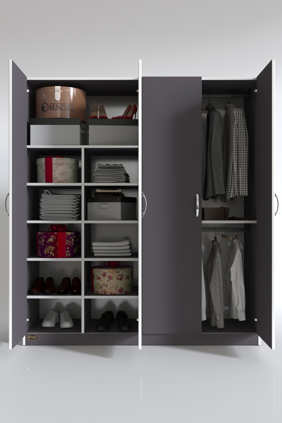 Kenzlife Gardırop 4 Kapılı Kaktüs 180*160*52 Gri Xlarge Kapaklı ...