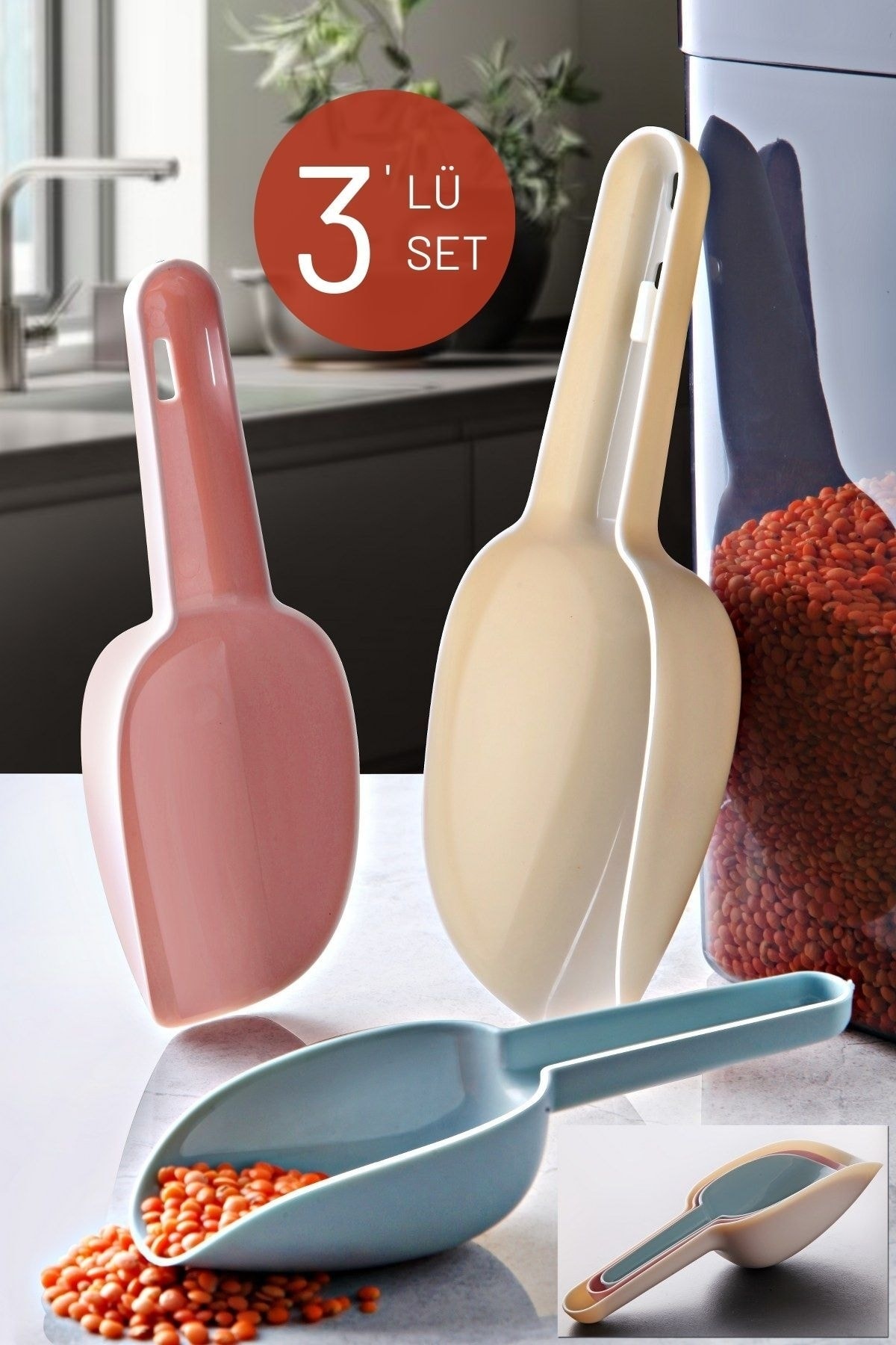 Nandy Home 3'lü Set Un, Şeker, Erzak, Bakliyat, Deterjan Vb. Ölçü ...