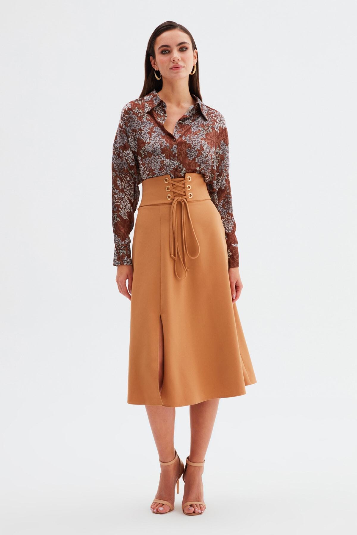 Sateen Bel Detaylı Kloş Etek - Camel Fiyatı, Yorumları - Trendyol