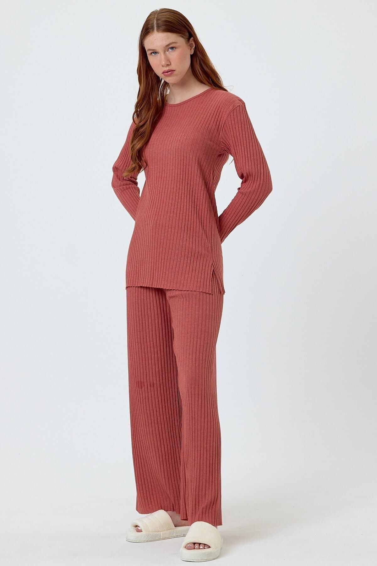 Meba Kadın Mevsimlik Uzun Kollu Fitilli Kiremit Pijama Takımı Fiyatı ...