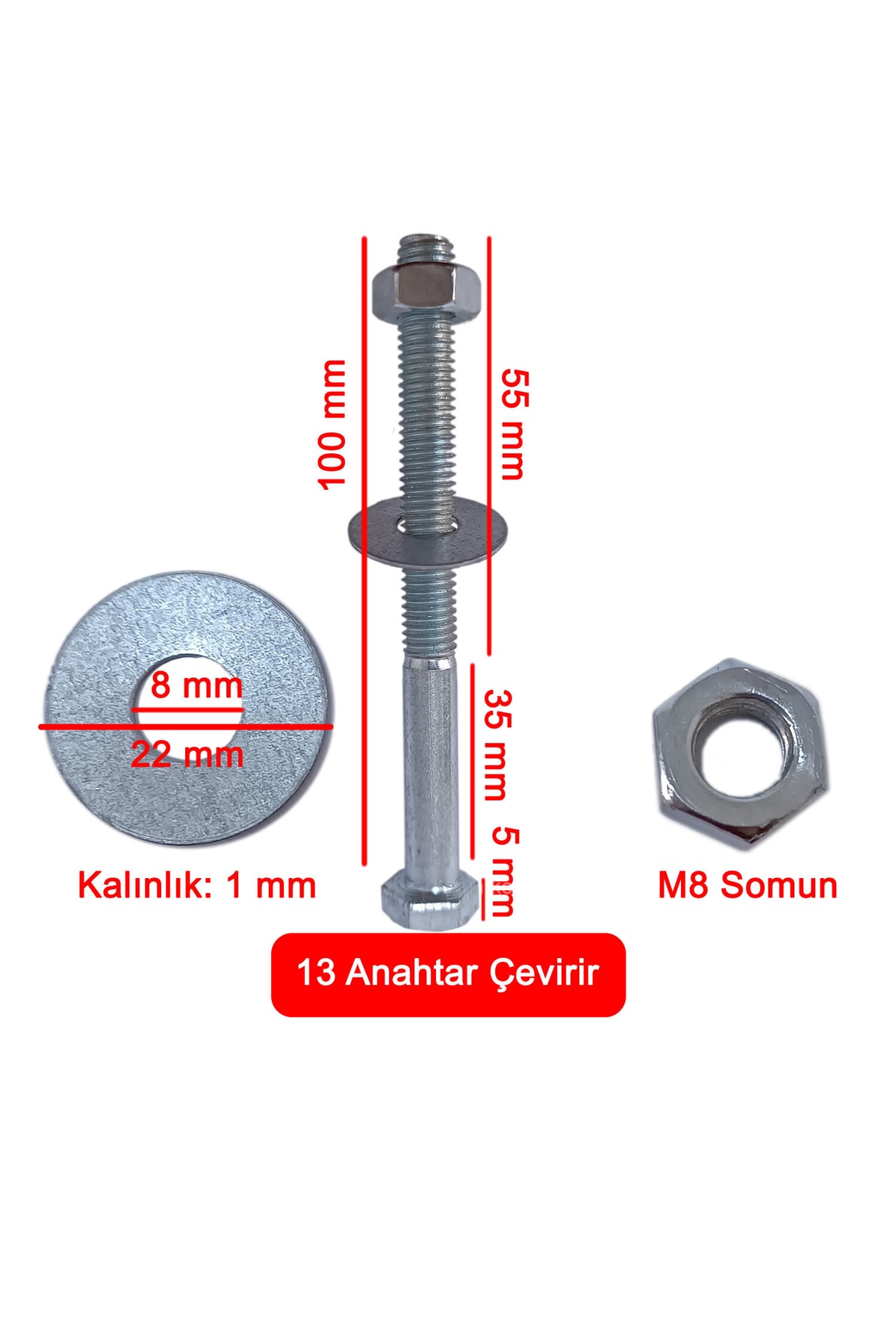 Adem Koç M8x90 Akb Anahtar Başlı Civata + Somun + Pul (1 Takım) Fiyatı ...
