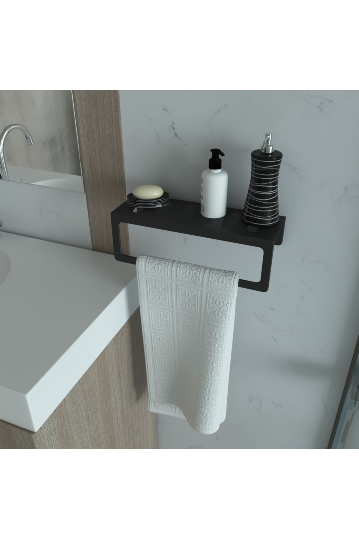 RİMA HOME Metal Banyo Rafı Siyah Raflı Havluluk Havlu Tutacağı Mutfak ...