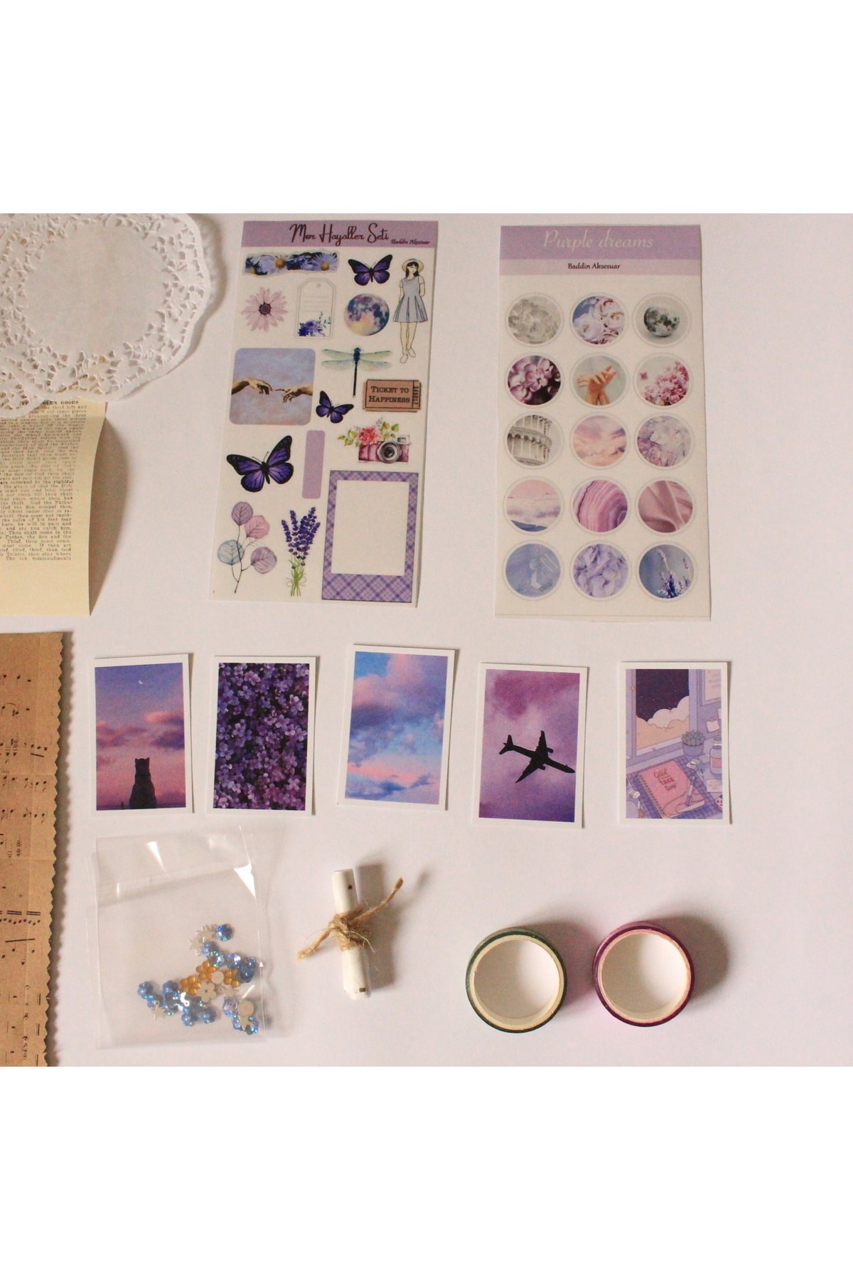 baddin aksesuar Penpal Kiti Lofi Hiphop Mor Temalı Bullet Journal Set ...