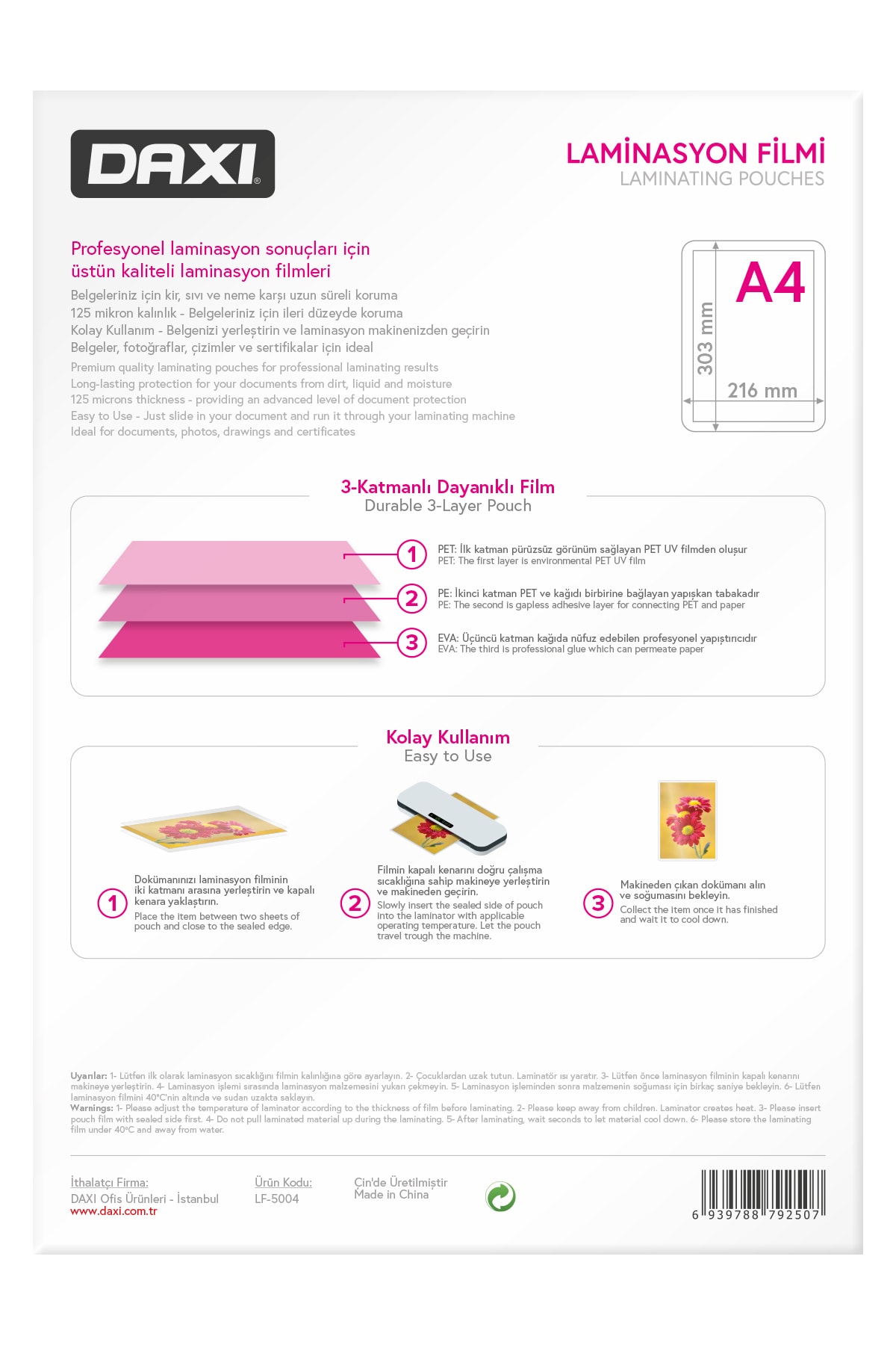 Daxi A4 125 Mikron Laminasyon Filmi | 100'lü Fiyatı, Yorumları - Trendyol