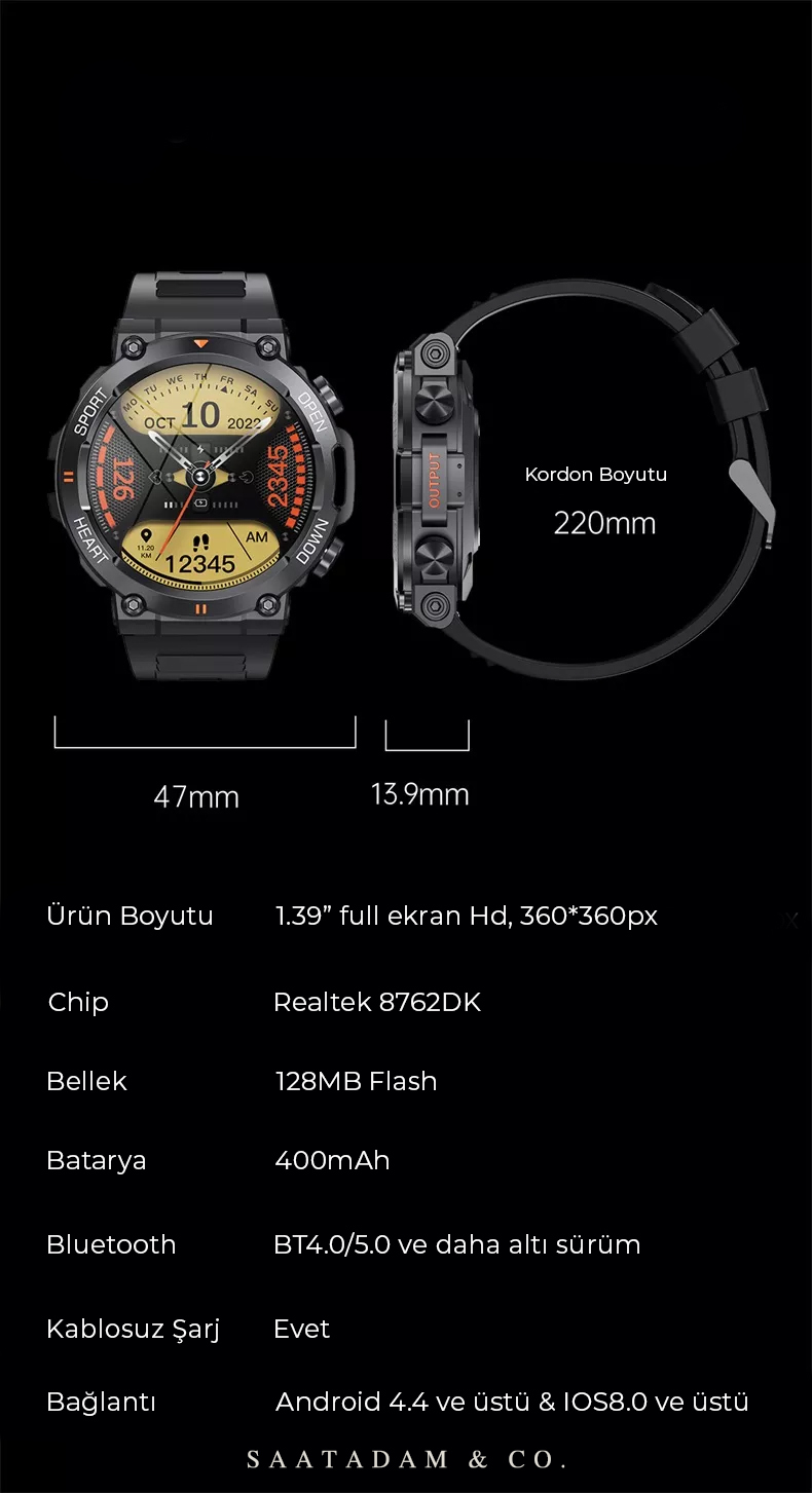 Spovan Atlasx Pro Tansiyon Sesli Görüşme Military Akıllı Saat ( Türkiye ...