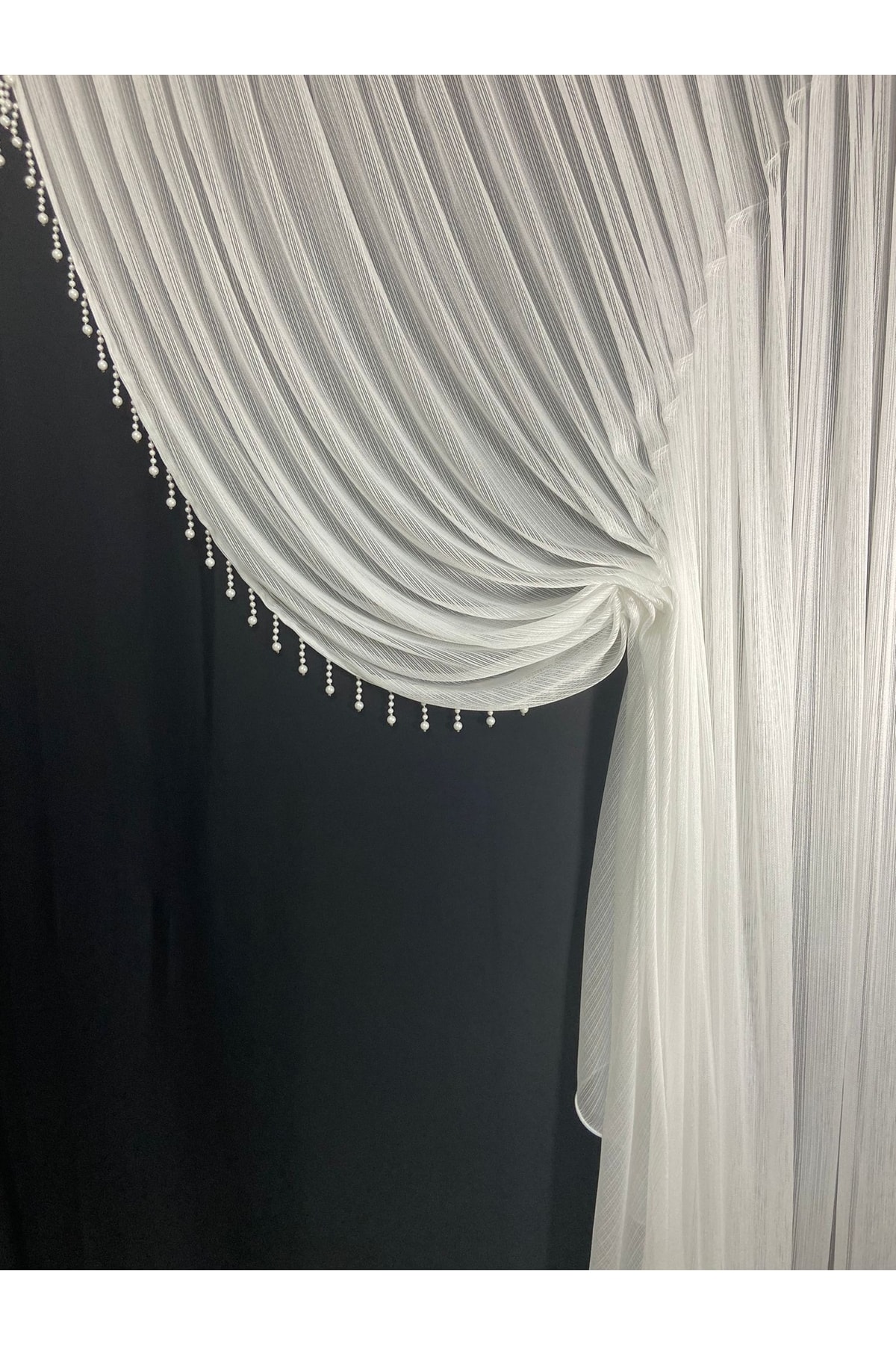 Fashion Pearl Moda Inci Perde, Beyaz Armor Ince Çizgili Kruvaze Tül ...