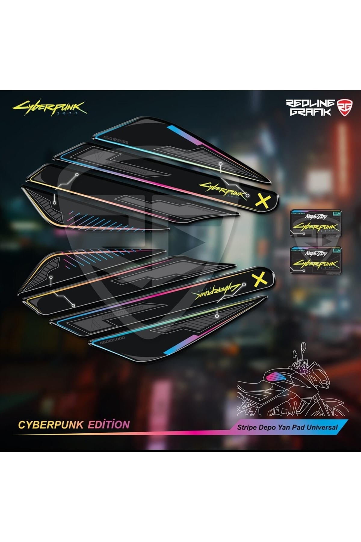 Redline Grafik Cyberpunk Stripe Depo Yan Pad Motorsiklet Universal Özel ...