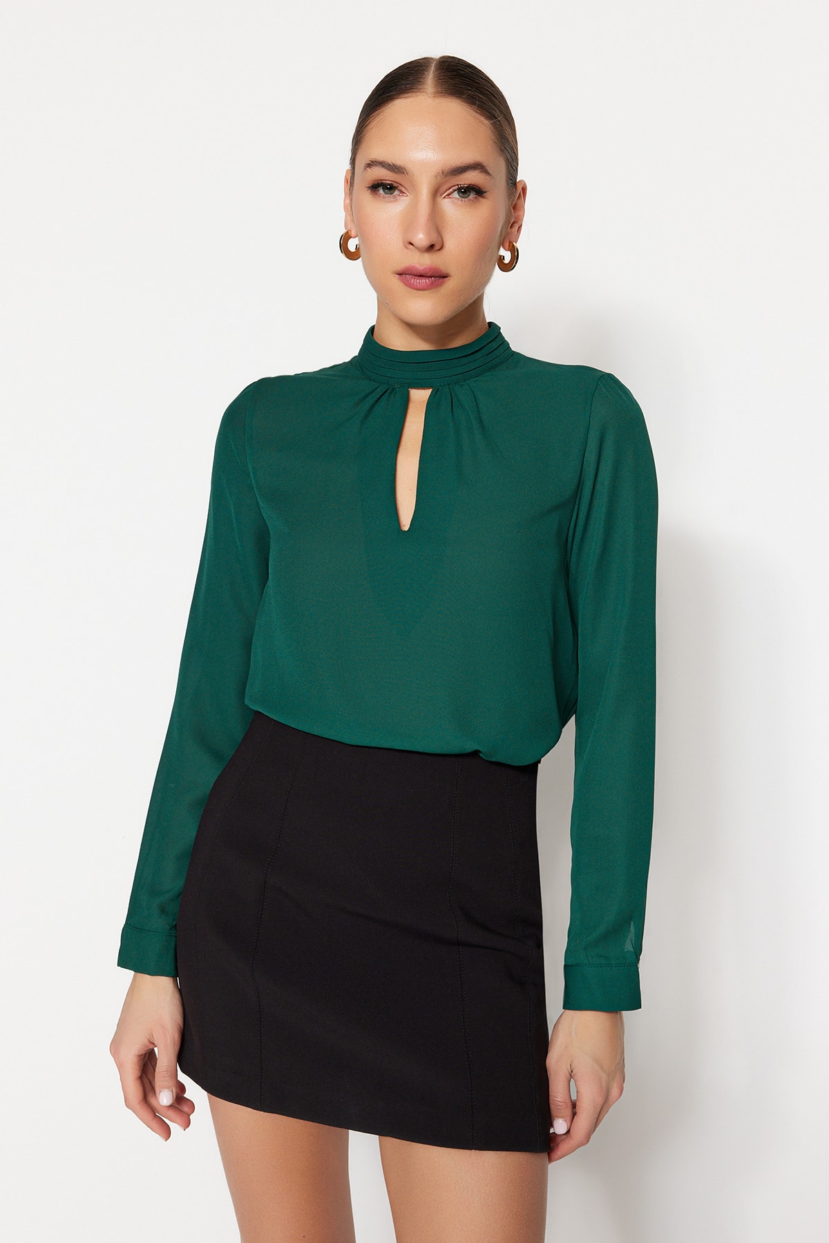 Trendyol Collection Emerald Green High Collar Woven Blouse ...