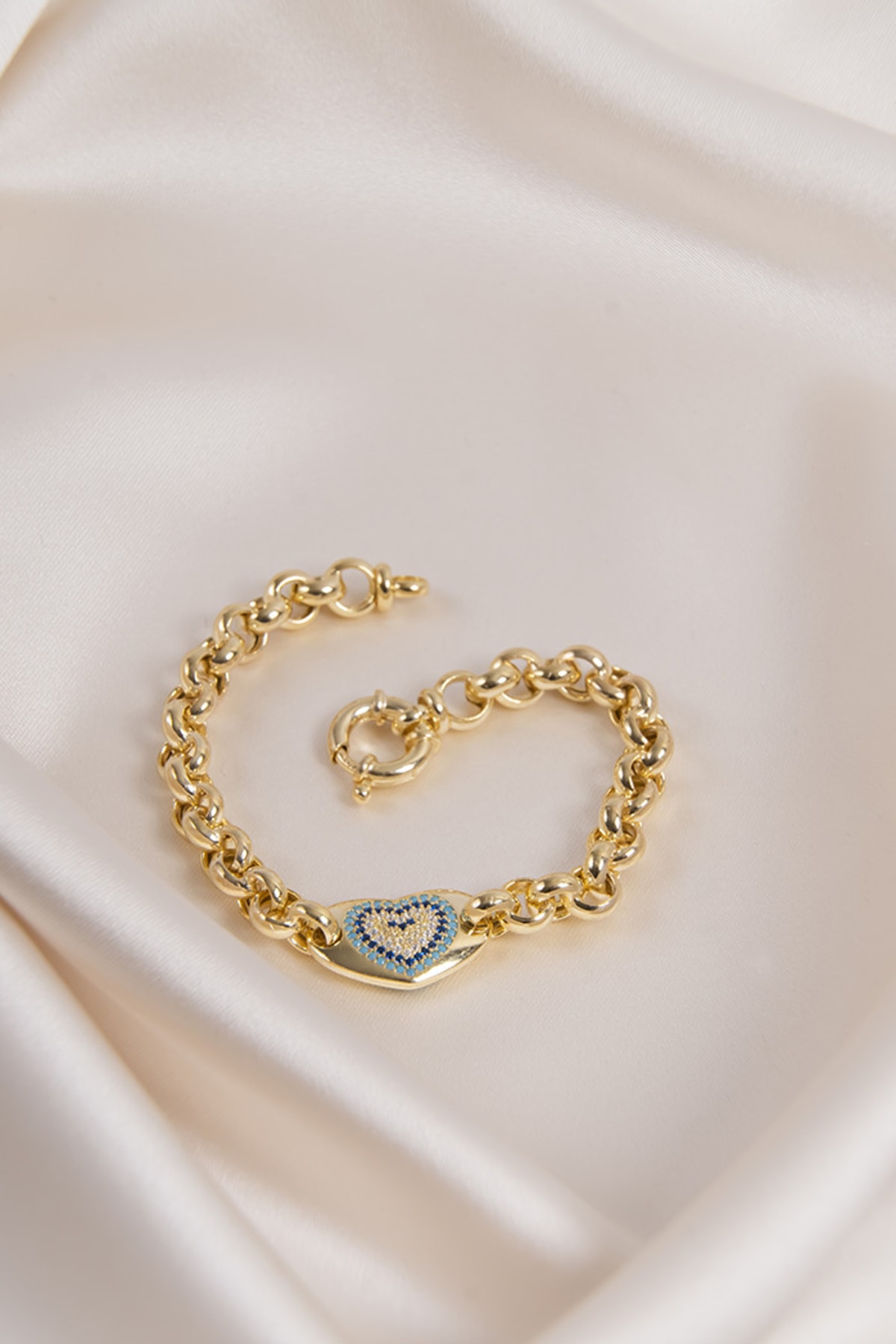 eva silvera Kalp Ve Nazar Boncuğu Zincir Bilekleklik Gold Kaplama 925 ...
