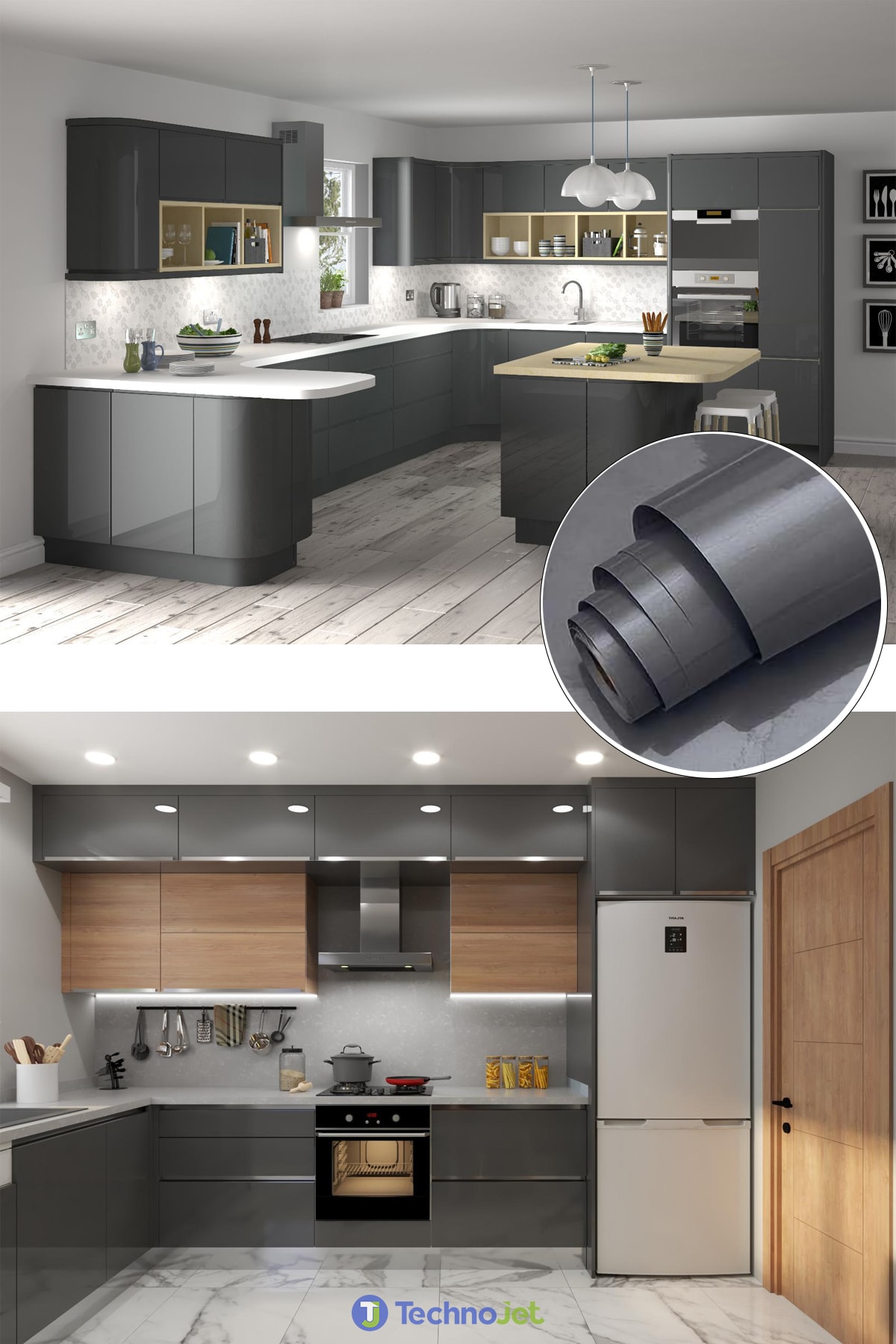 Technojet Kendinden Yapışkanlı Parlak Simli Antra Mutfak Banyo Dolap Tezgah Masa Kaplama ...