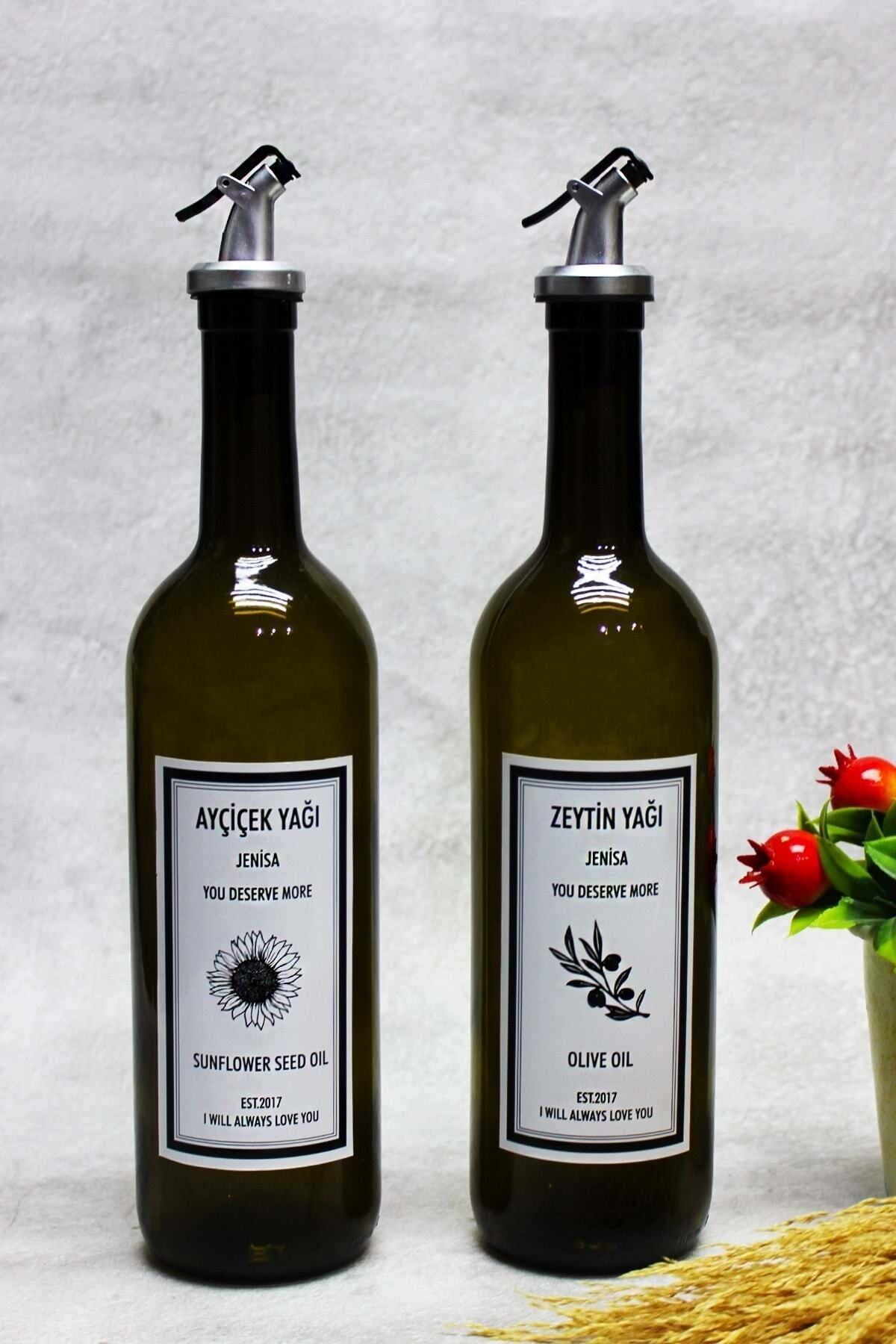 Jenisa 2'li 750 Ml Zeytinyağı Sıvıyağ Şişesi Akıtıcılı Yağdanlık Yağlık ...