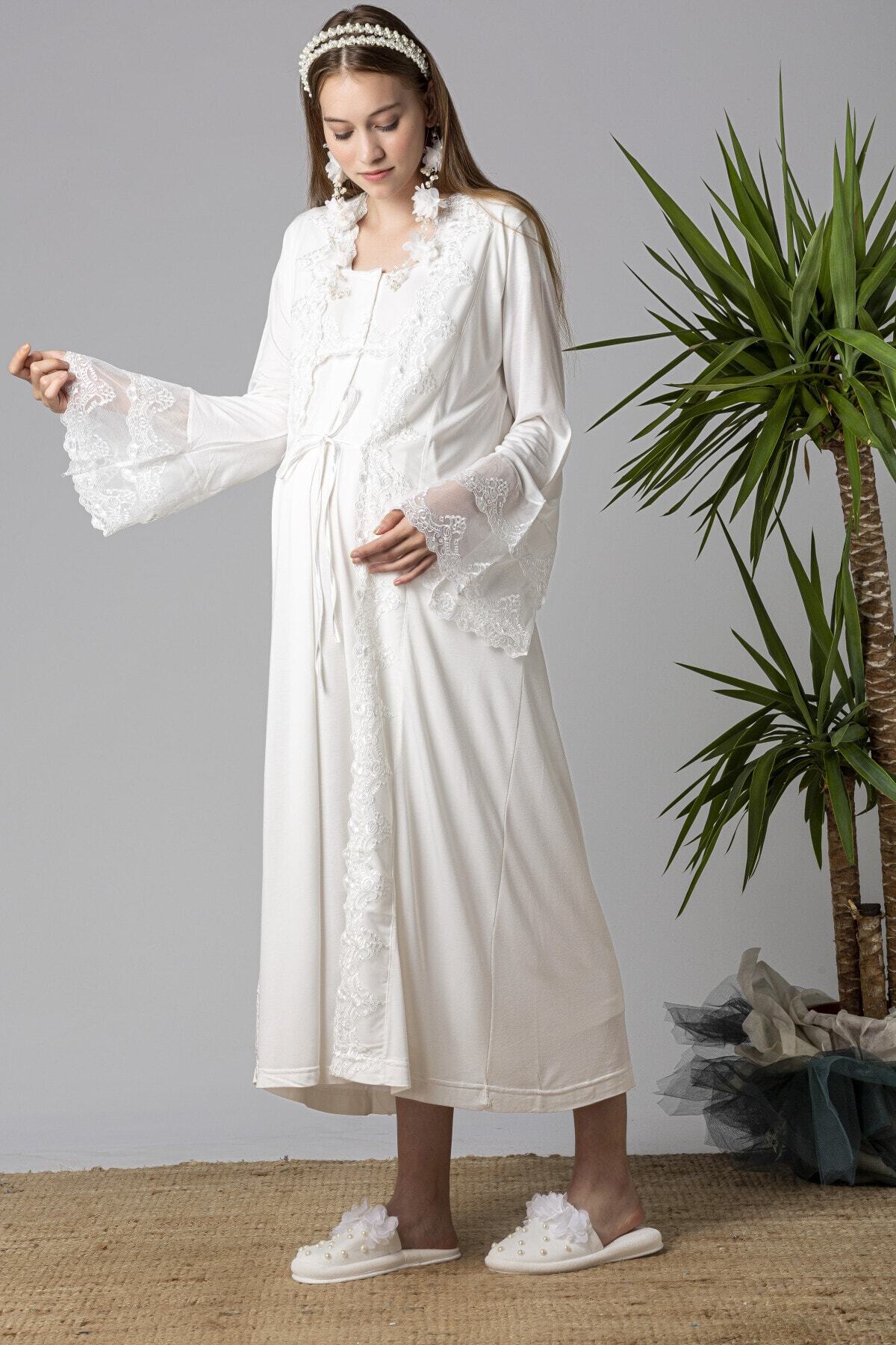 ByLohusa Effortt Ekru Sabahlıklı Hamile Lohusa Gecelik Takım Fiyatı ...