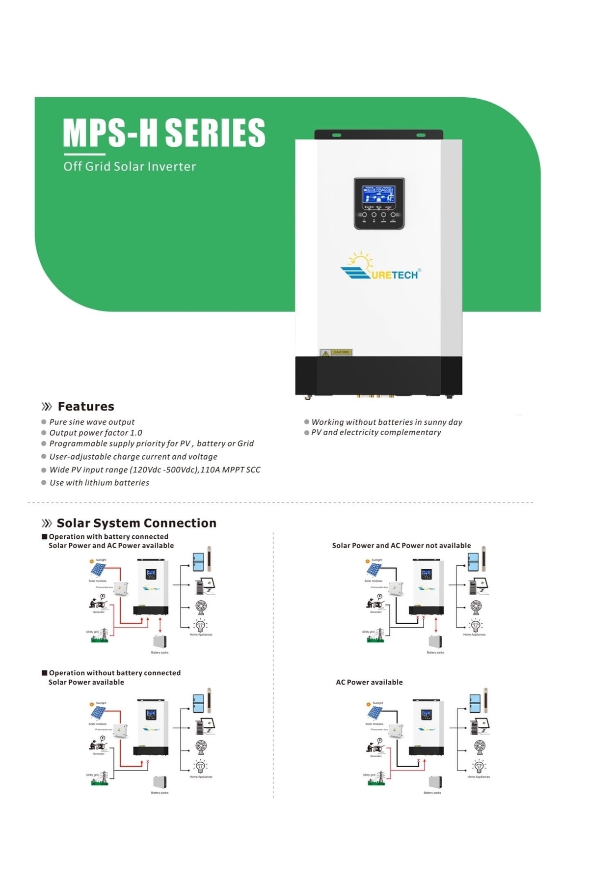URETECH 5500va 5500 W Watt Tam Sinüs 110ah Mppt Akıllı Inverter 48v-220v 5kva 5kw Fiyatı ...