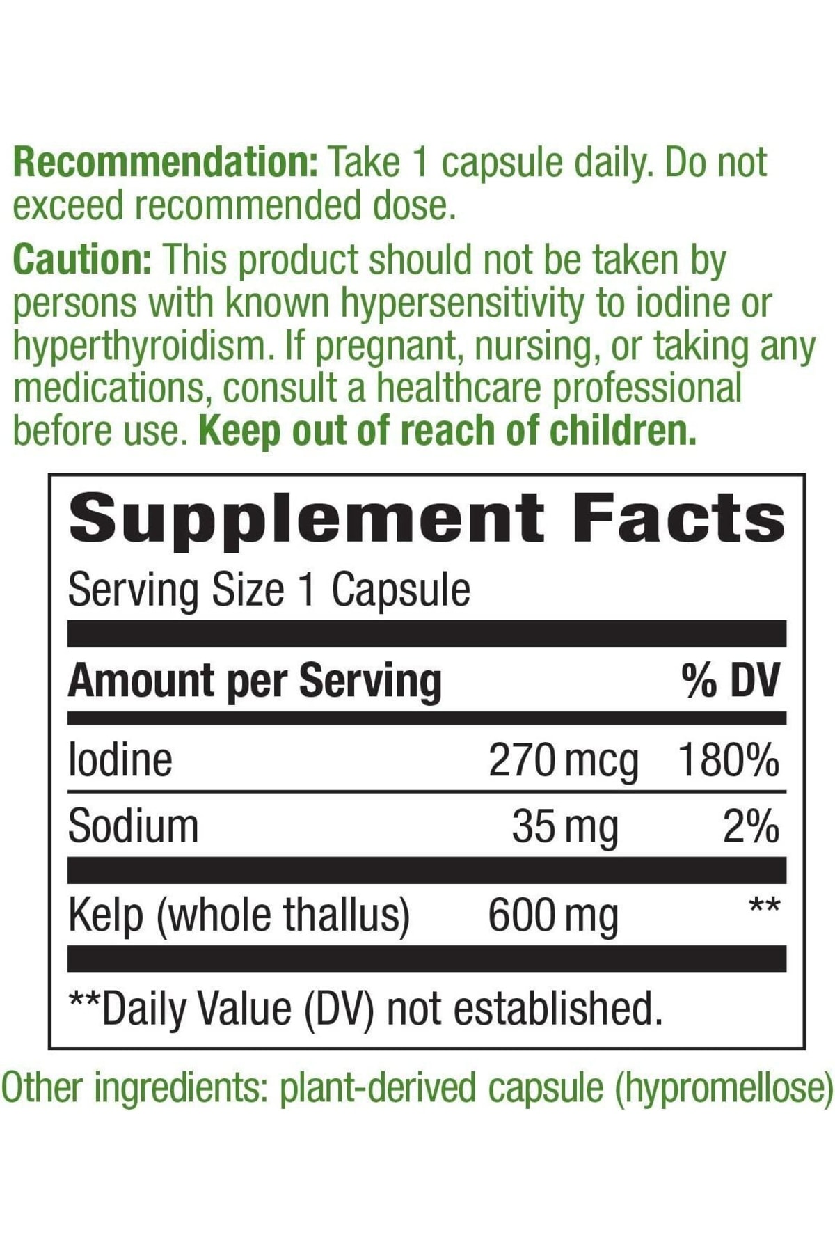 Nature's Way Kelp Whole Thallus Laminariales Sodium Iodine Thyroid ...