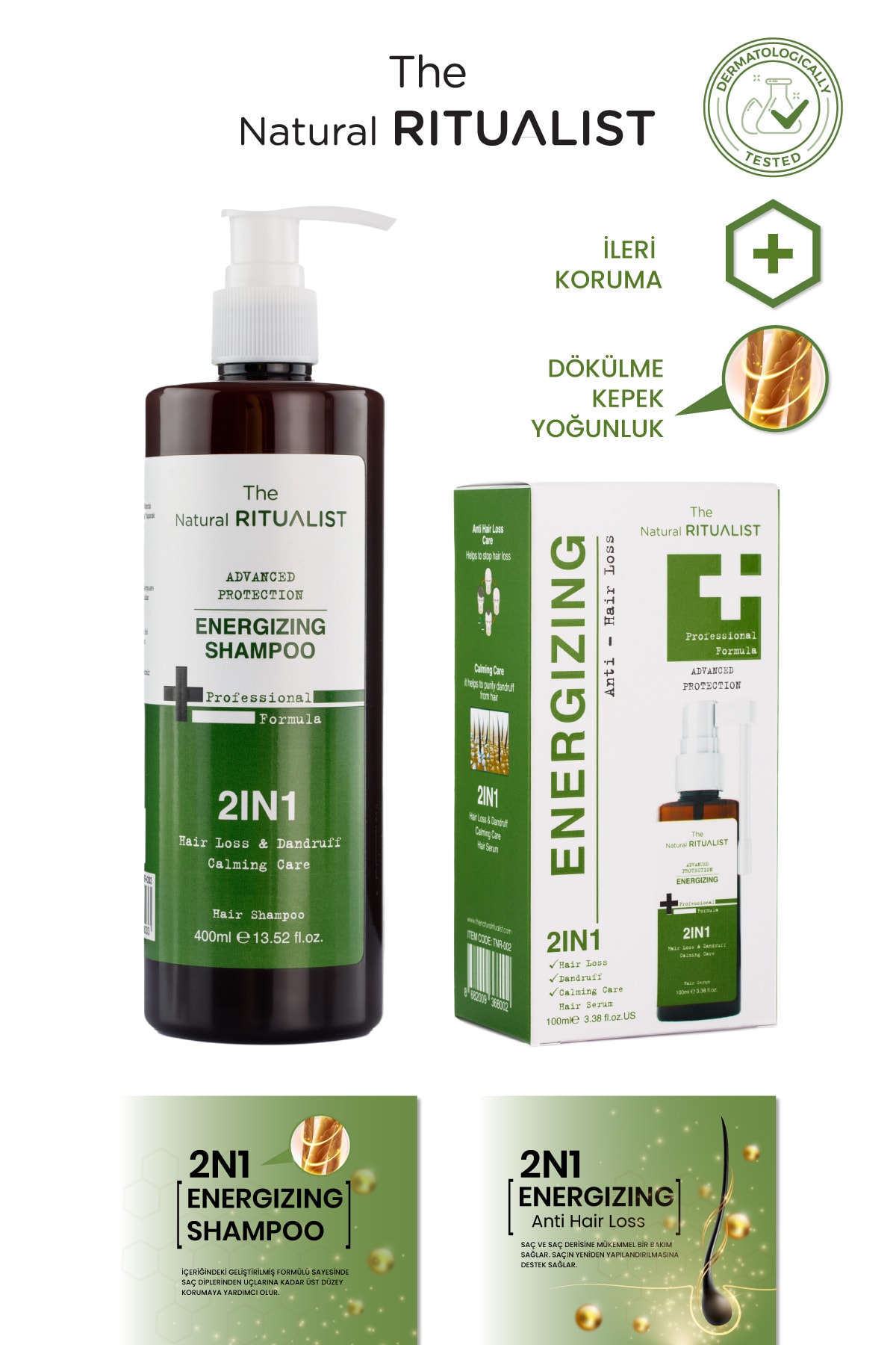 The Natural Ritualist Dökülme Karşıtı Saç Bakım Seti (400 ml Şampuan ...