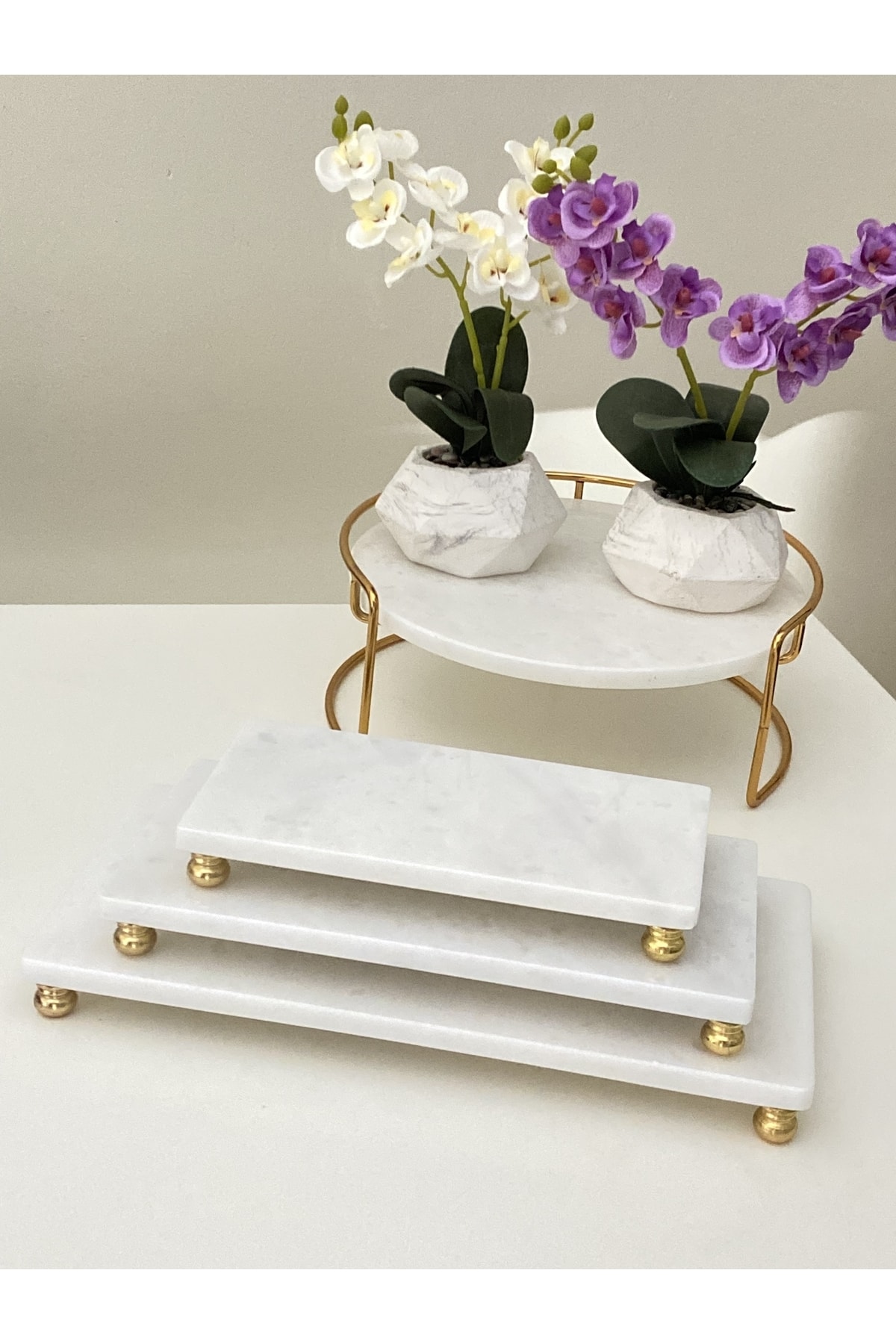 THK STORE Sunumluk 3 Lü Mermer Set Gold Ayaklı Beyaz Fiyatı, Yorumları - Trendyol