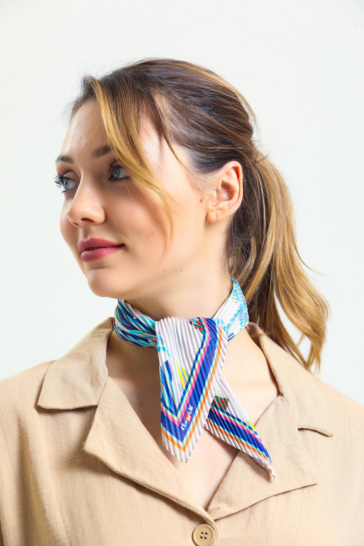 chaqpell Women's Pleated Colorful Patterned Vegan Silk Scarf-bandana ...