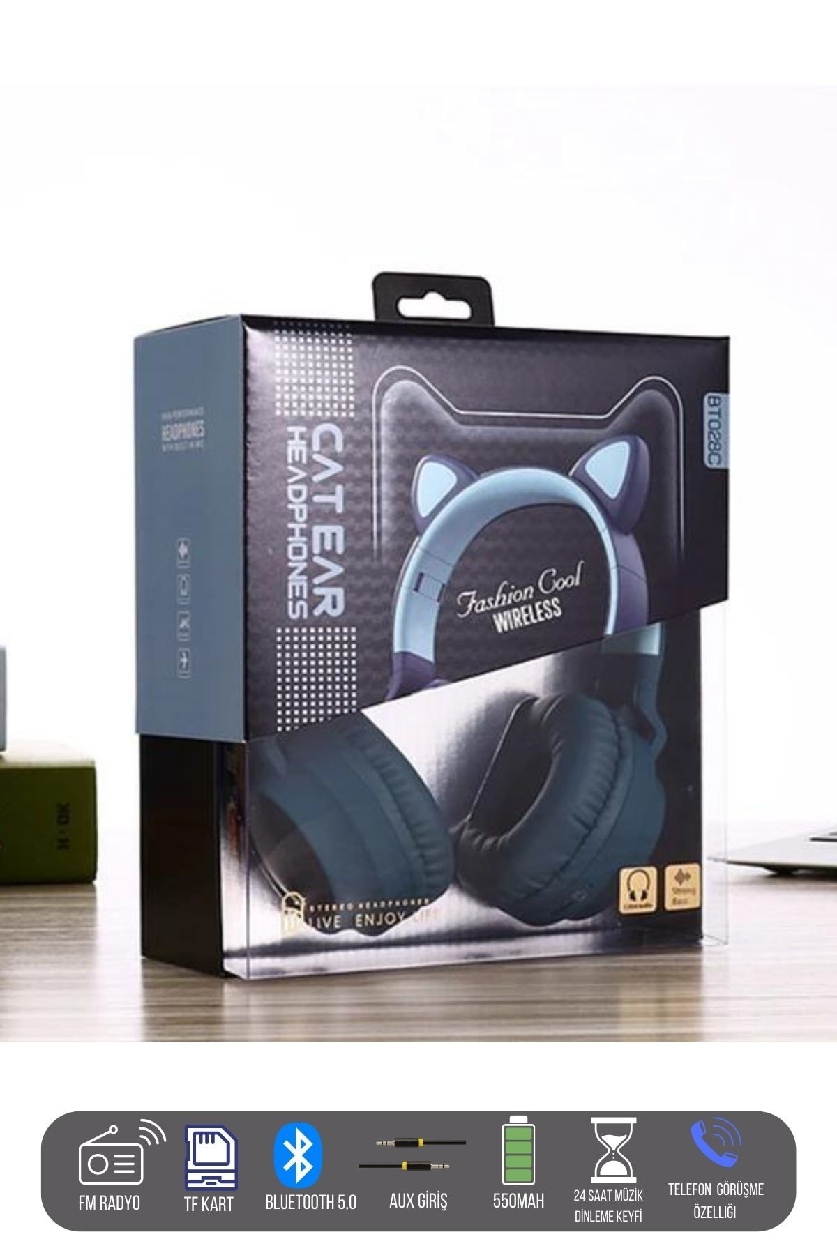 Butfulake Kablosuz Bluetooth 5.0 Led Işıklı Kedili Şık Kulaklık ...