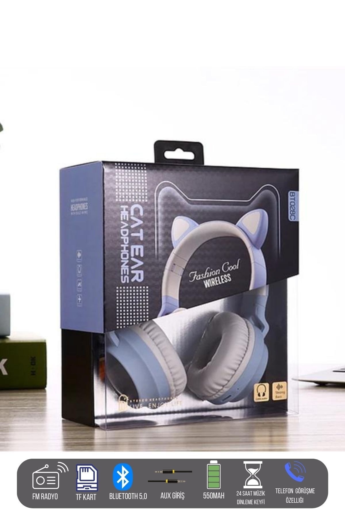 Butfulake Kablosuz Bluetooth 5.0 Led Işıklı Kedili Şık Kulaklık ...