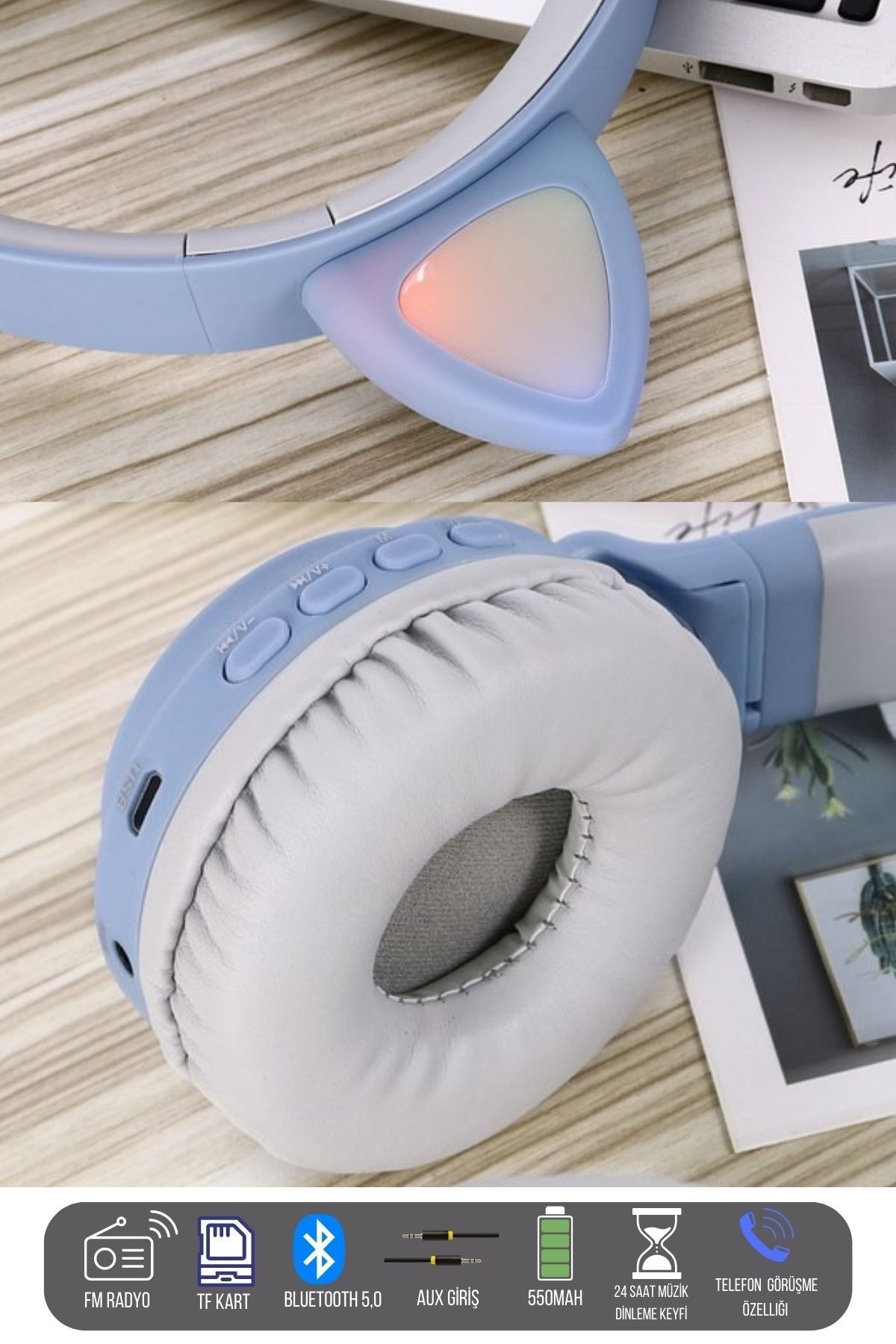 Butfulake Kablosuz Bluetooth 5.0 Led Işıklı Kedili Şık Kulaklık ...