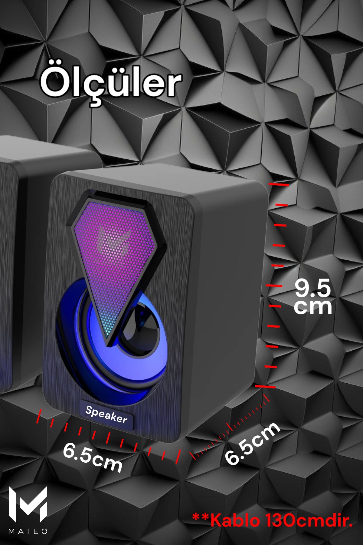 MATEO Bilgisayar Hoparlörü Rgb Led Işıklı Gaming Oyuncu Hoparlörü 3.5mm Jack Usb Speaker 1+1 Ses ...