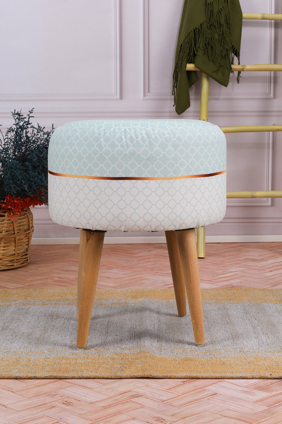 PufyHome Fiona Özel Tasarım-su Yeşili Beyaz Gürgen Ayaklı Dekoratif ...