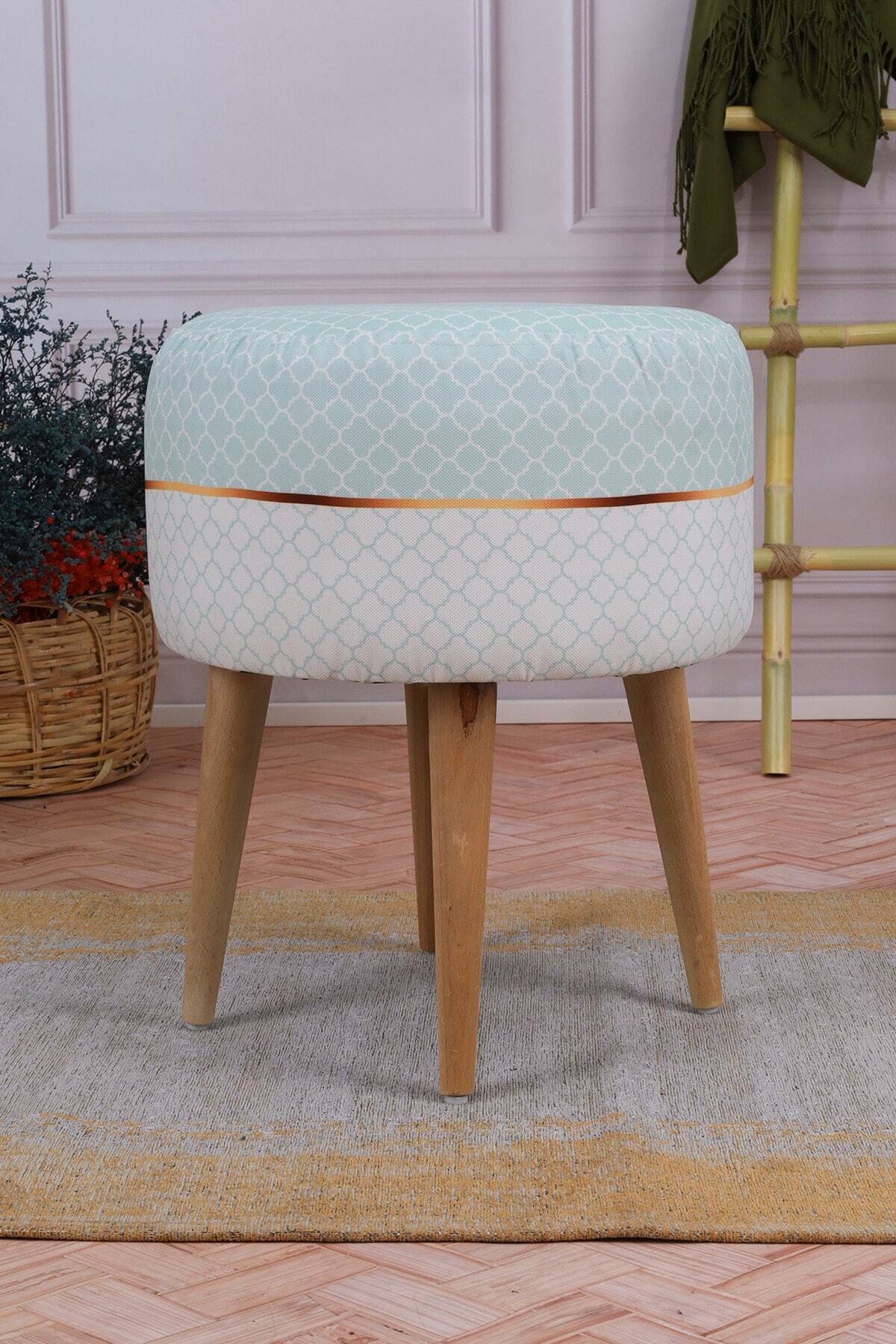 PufyHome Fiona Özel Tasarım-su Yeşili Beyaz Gürgen Ayaklı Dekoratif ...