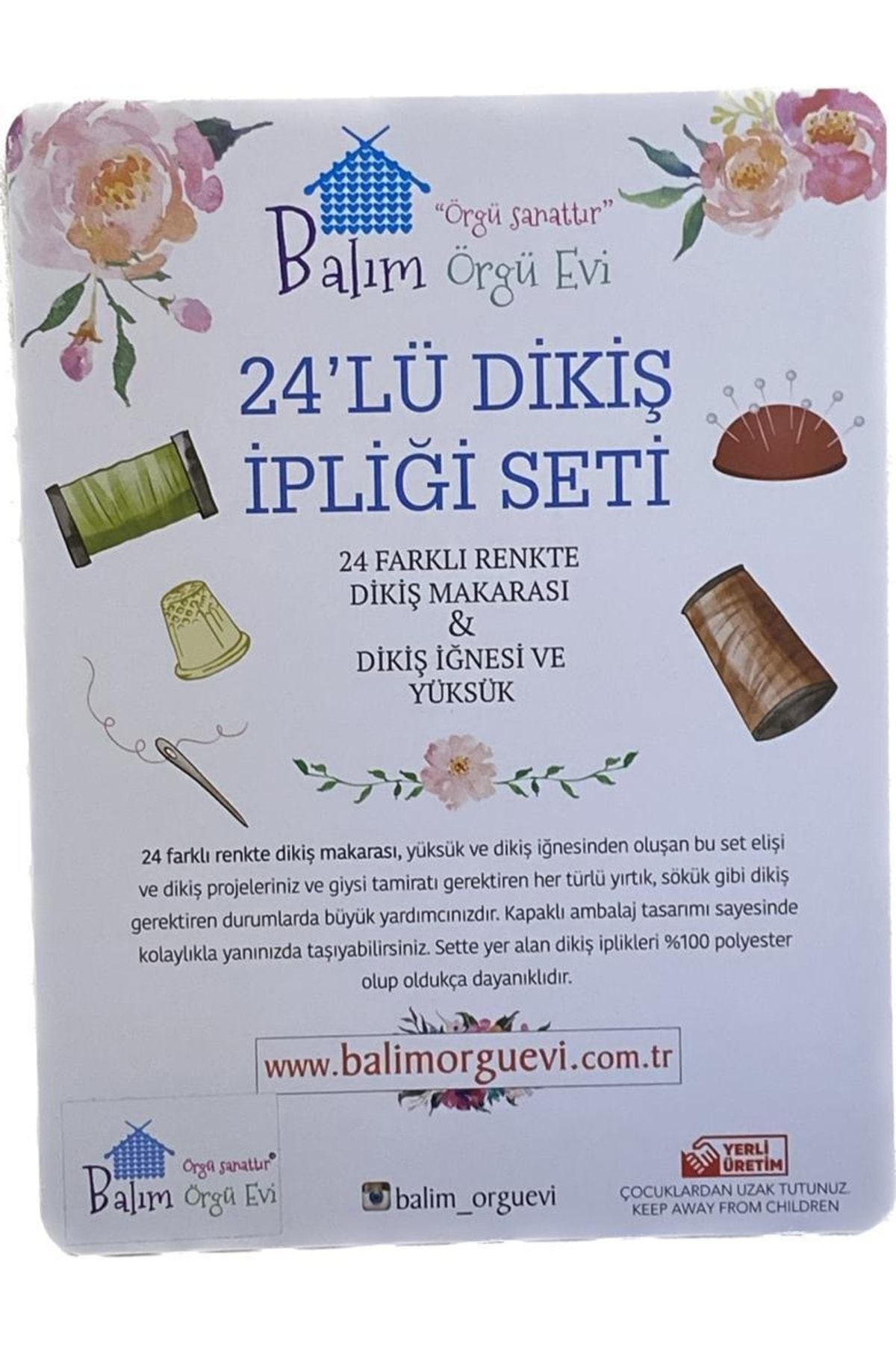 BALIM ÖRGÜ EVİ Mini Makaralar Dikiş Iplik Seti 2 Adet (24 Renkli + Iğne ...