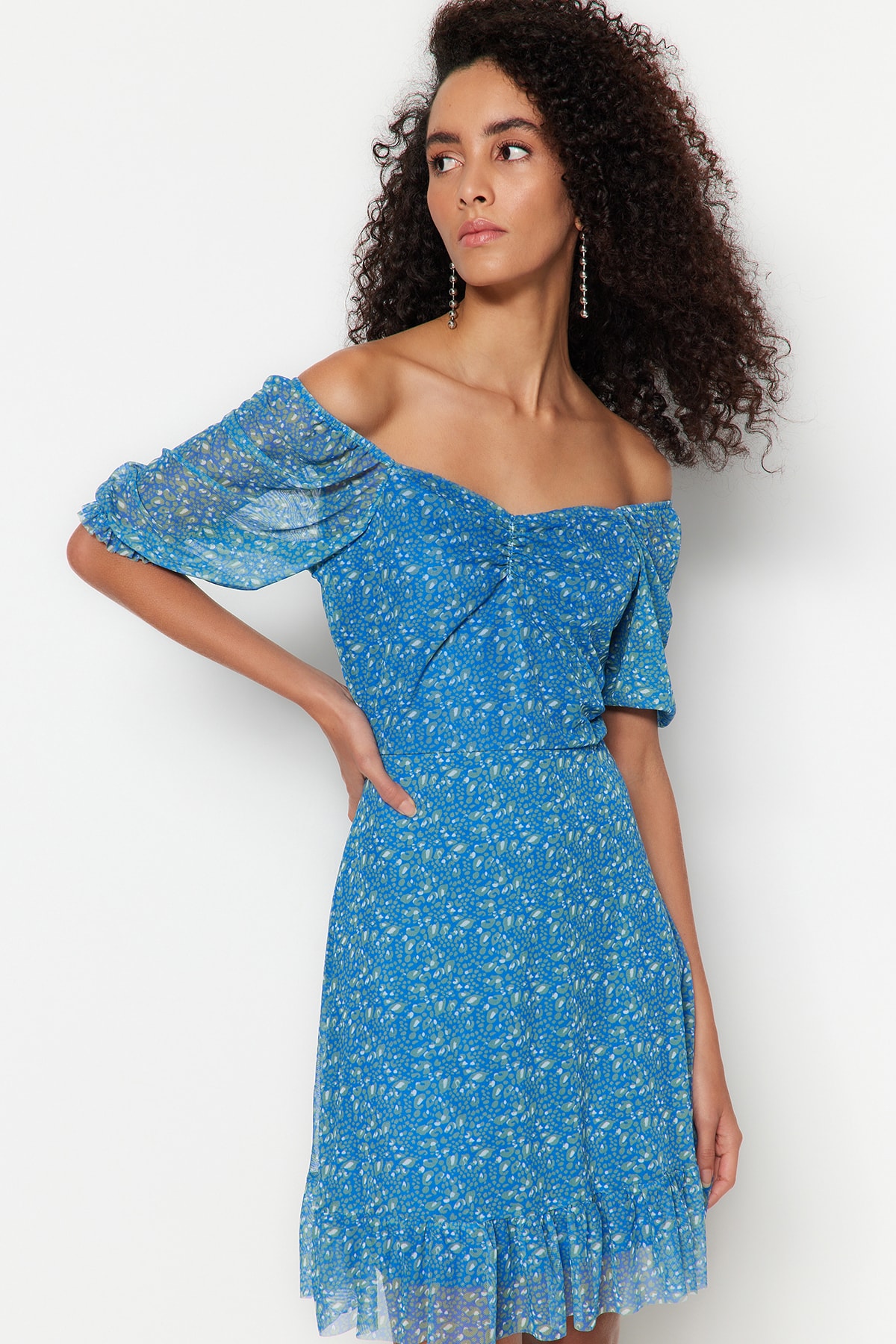 Trendyol Collection Navy Blue Floral Patterned Sweetheart Neckline ...