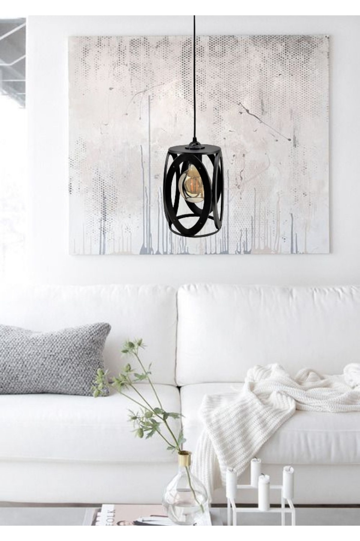 Genel Markalar Endüstriyel Siyah Metal Oval Model Tekli Sarkıt Salon ...