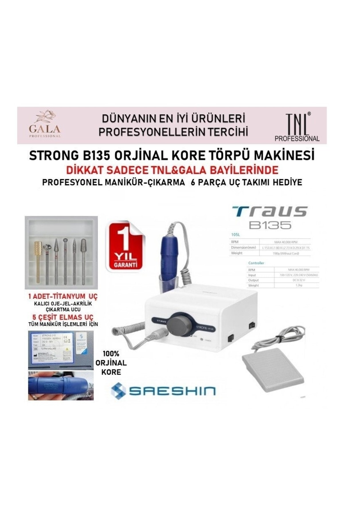 tnl professional Medikal Strong B135 Freze Cihazı Orjinal Kore Törpü ...