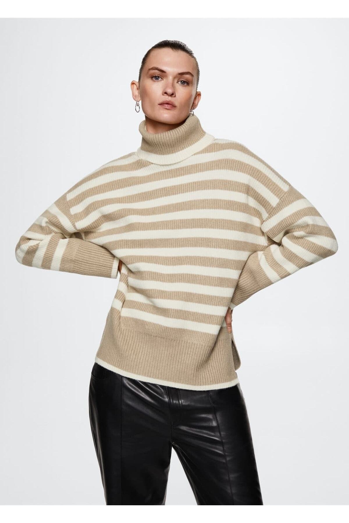 MANGO Striped Turtleneck Sweater- Trendyol