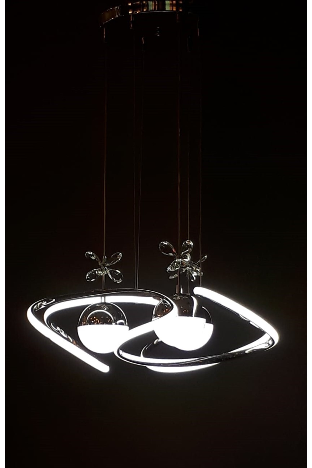 Özçelikler Tuğçe Modern Sarkıt 3 Toplu Kelebekli Led Avize Krom Ledli ...