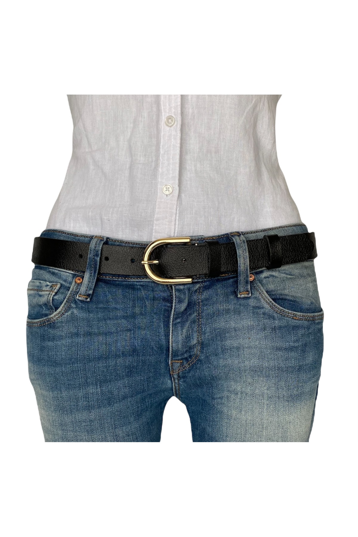 GoDeri %100 Hakiki Deri Gold Tokalı Siyah Ince Kadın Kemeri, 3cm=3cm ...