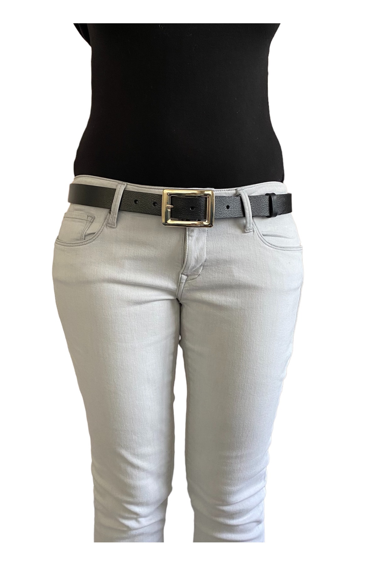 GoDeri %100 Hakiki Deri Gold Dikdörtgen Tokalı Siyah Ince Kadın Kemeri ...