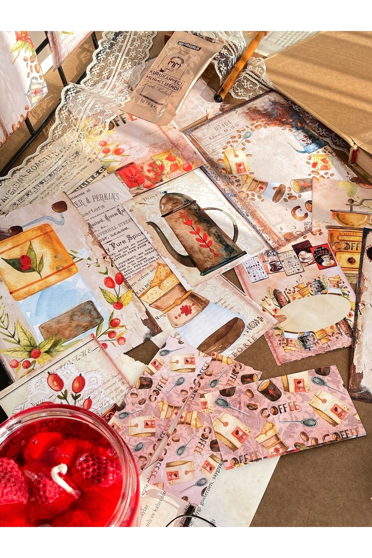 Hume Craft Kahve Temalı Vintage Scrapbook Seti Ajanda Planlayıcı Bullet ...