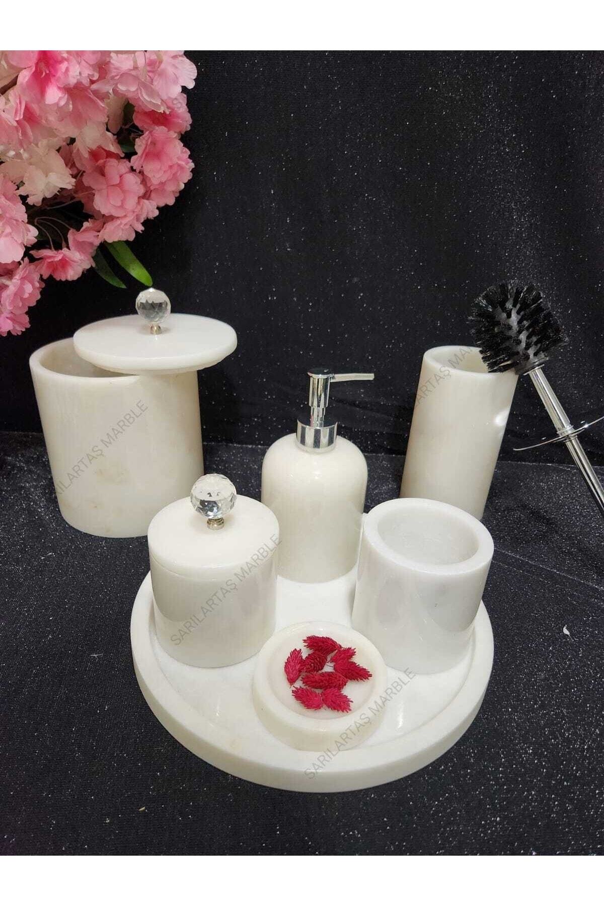 SARITAŞ Beyaz Mermer Banyo Seti - Kristal Aksesuar Detaylı Fiyatı ...