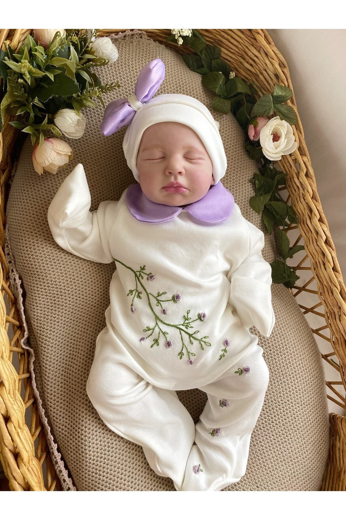 Mama Miel Baby Mor Dal Çiçekli Yenidoğan Tulum Ve Şapkası Fiyatı ...