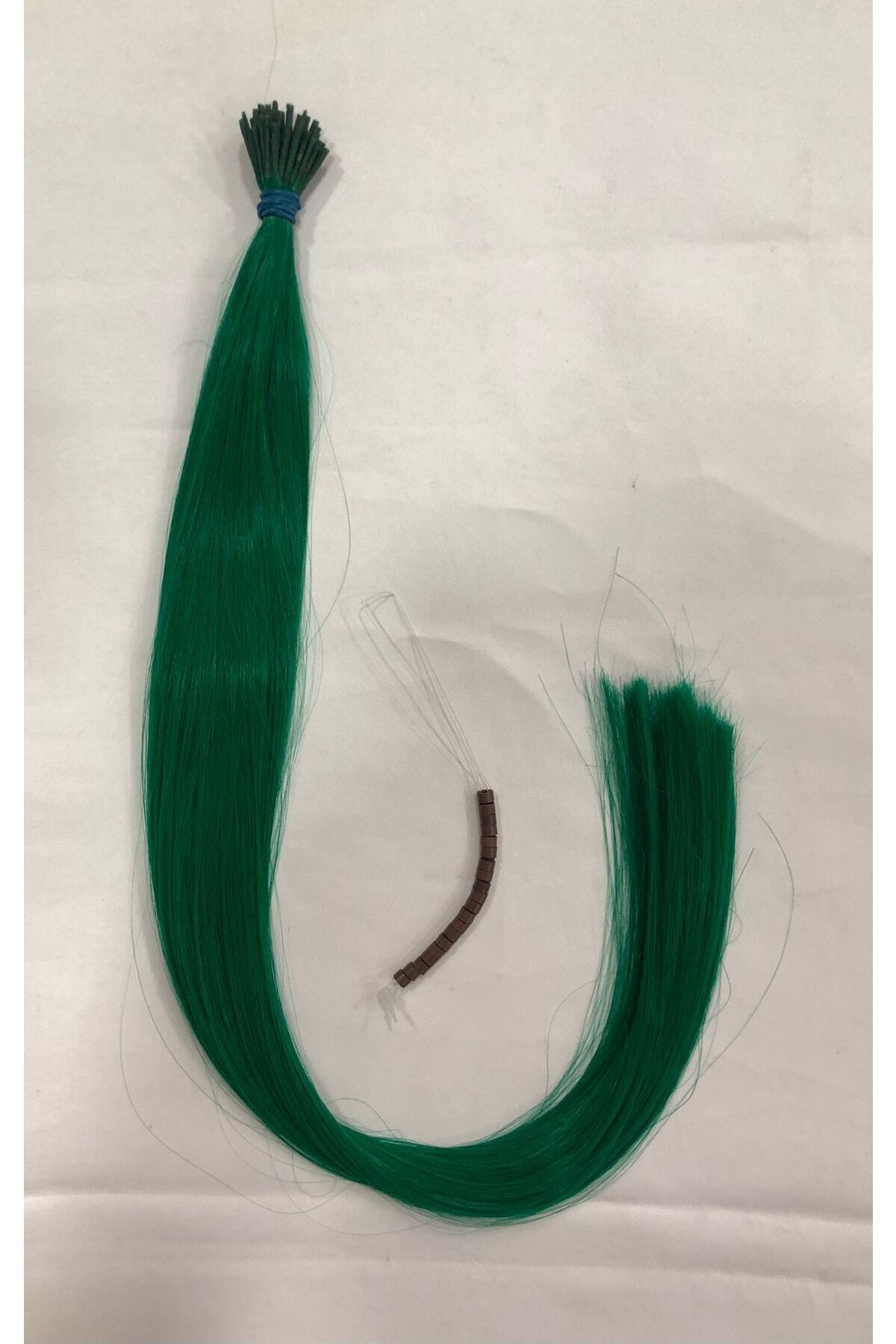 Eva Peruk Fiber Renkli Boncuk Kaynaklık Saç Çam Yeşili 10 Adet +takım ...