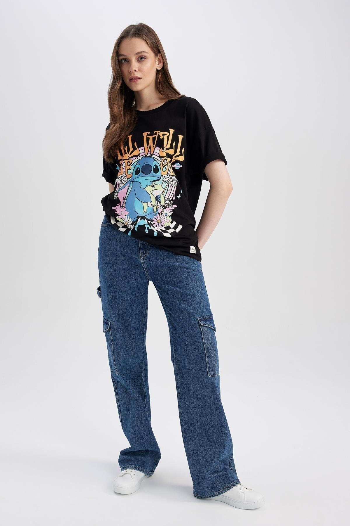 Defacto Coool Disney Lilo & Stitch Oversize Fit Sırt Baskılı Kısa Kollu ...