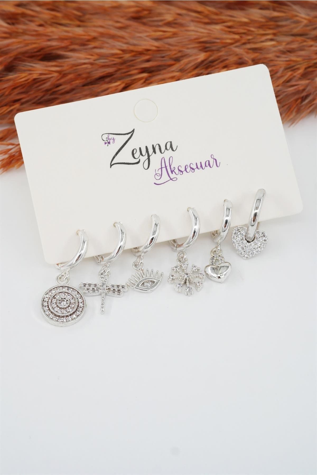 By Zeyna Aksesuar Kadın Karışık Figürlü Zirkon 6lı Set Küpe Fiyatı