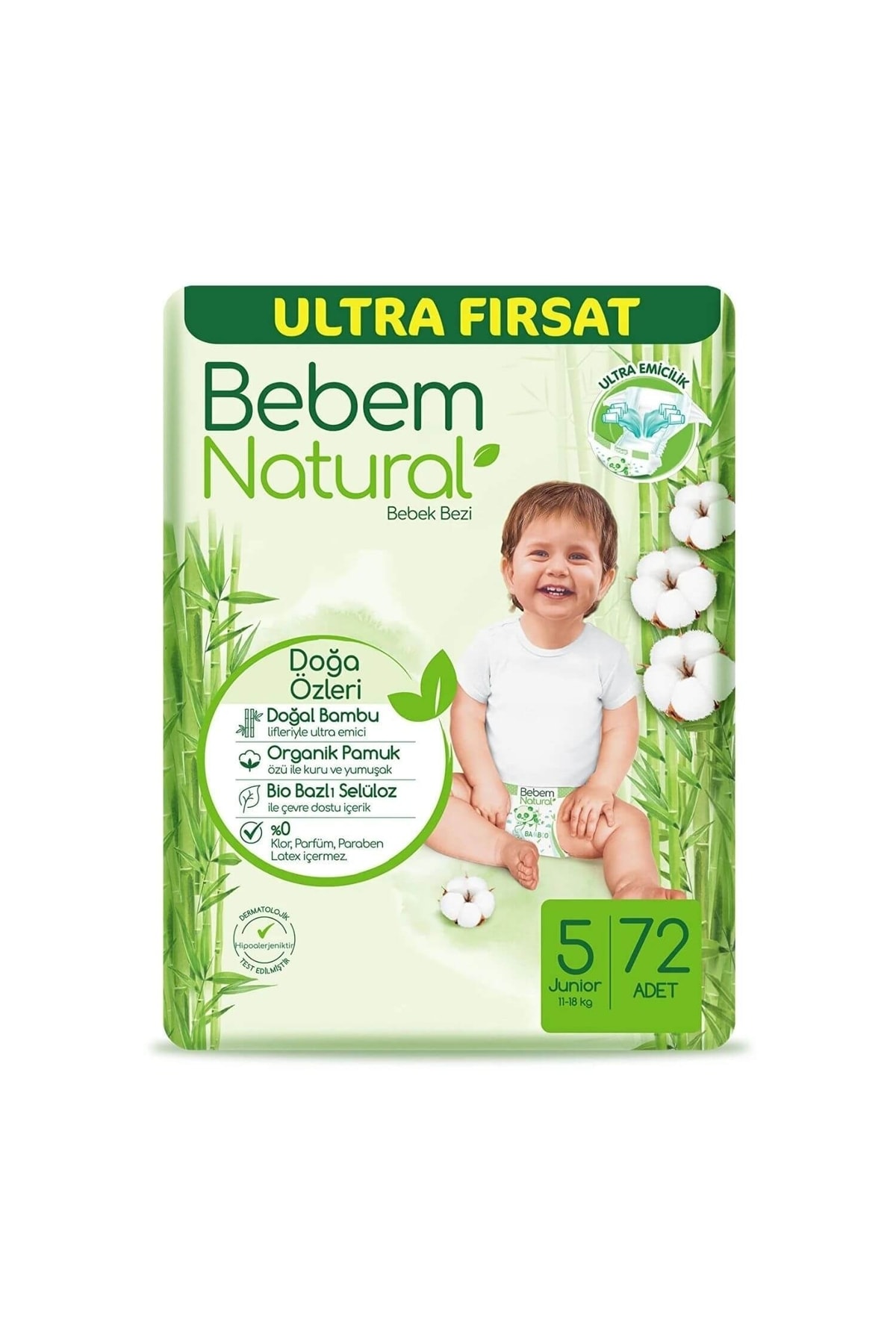 Bebem Natural Bebem Natural Bebek Bezi 5 Beden Junior 11-18 kg 72li ...