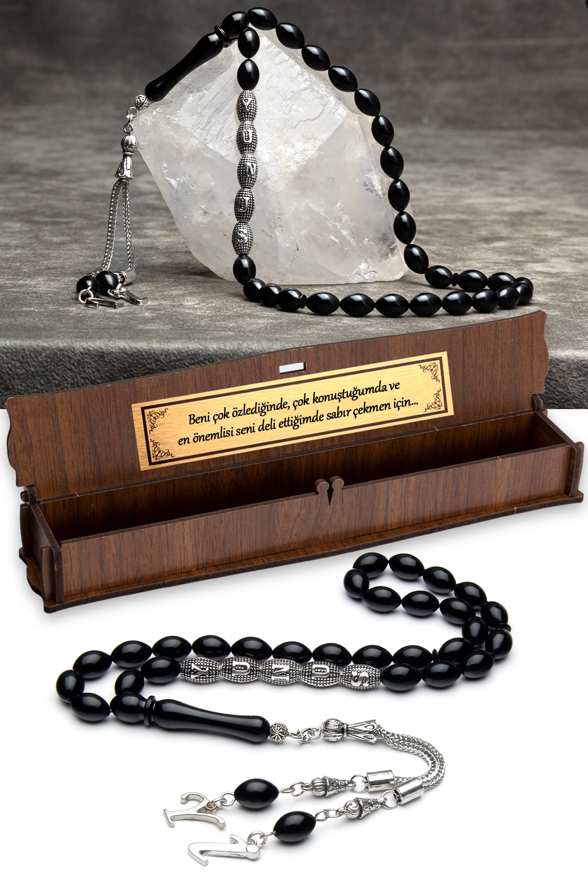 OTTOTESBİH Kişiye Özel Tesbih, Isimli Tesbih, Siyah Sıkma Kehribar ...