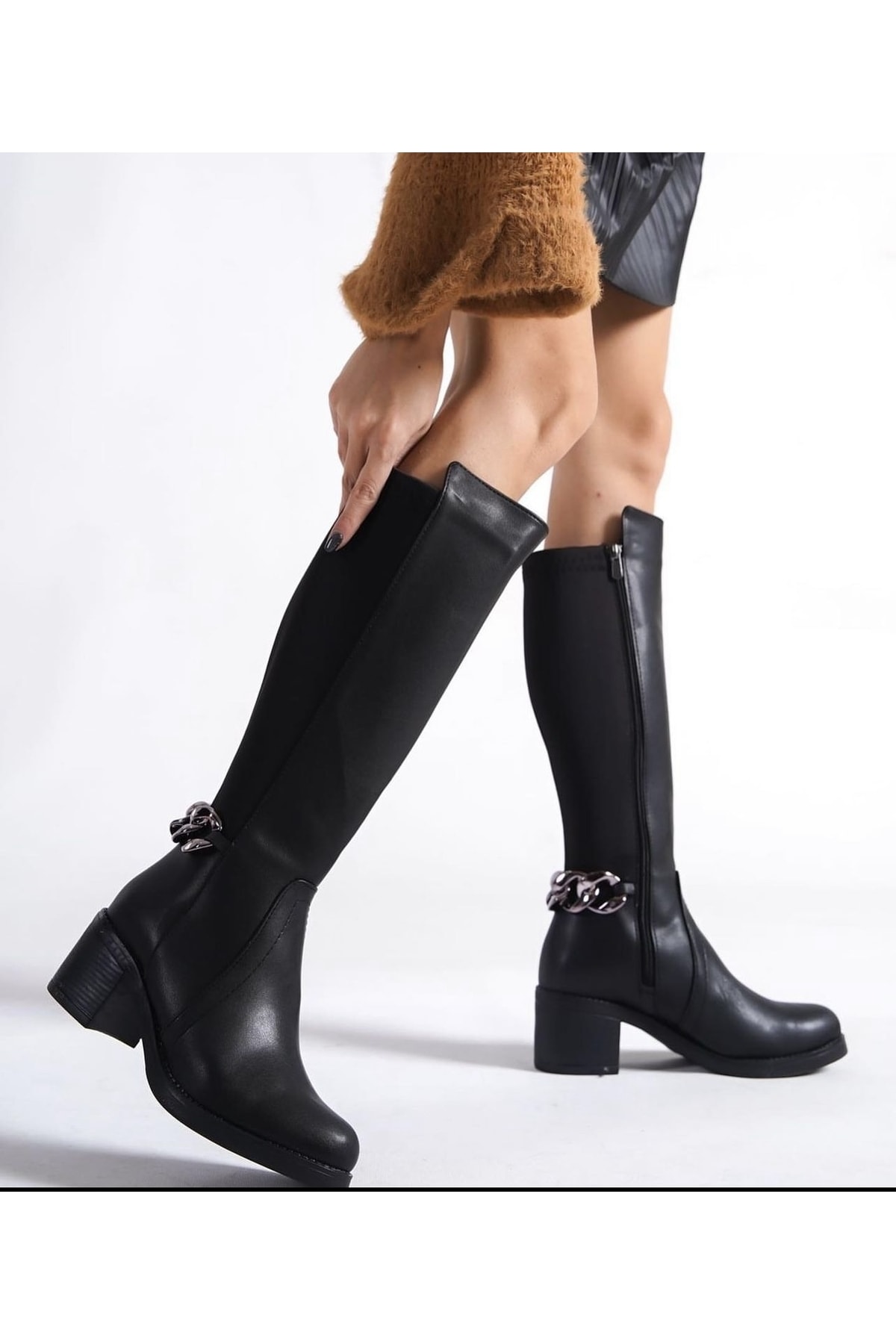 Hacıoğlu Ayakkabı Gkdm Zincir Tokalı Kadın Streç Topuklu Bot Fiyatı ...