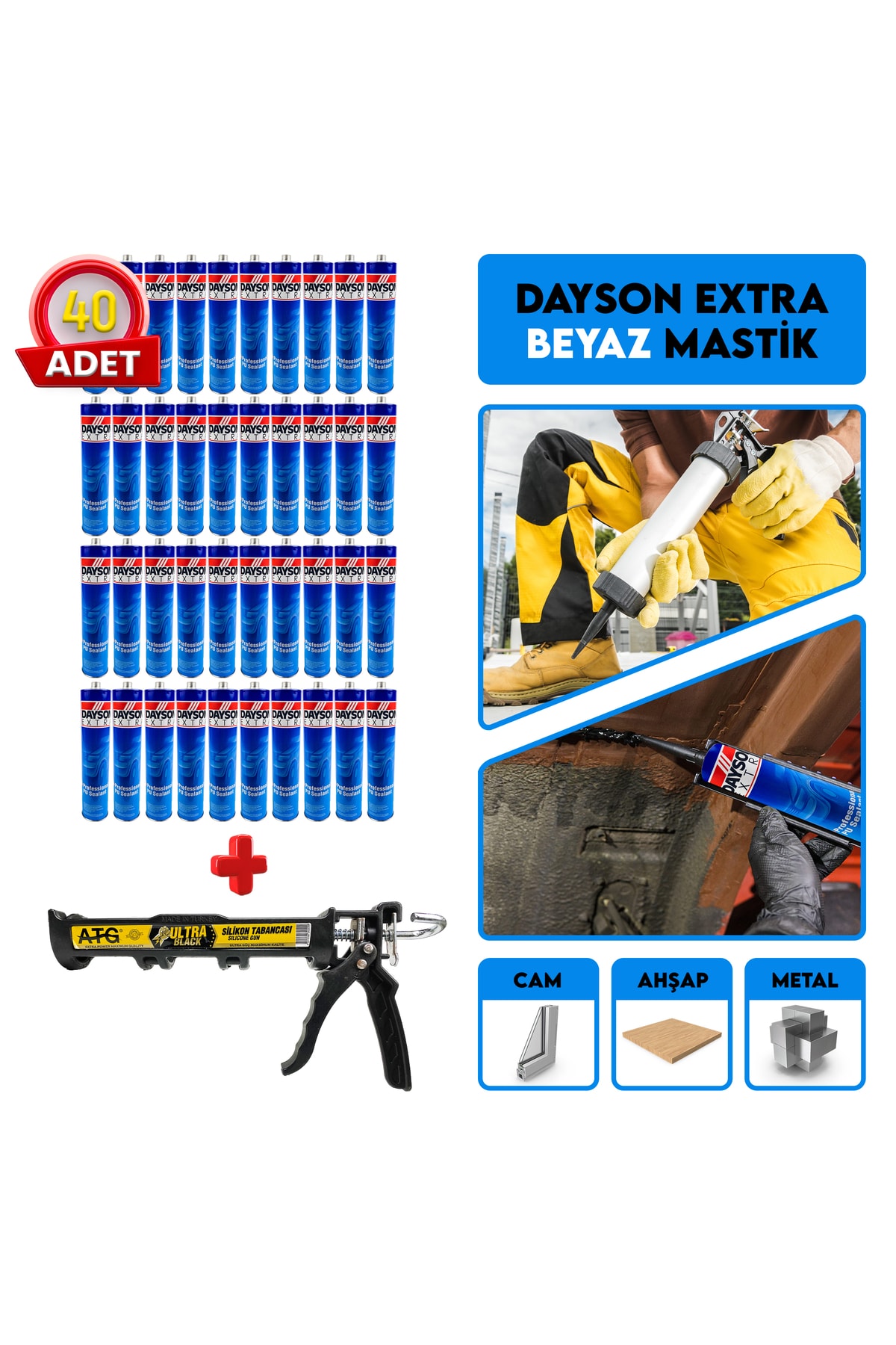 Dayson Extra Beyaz Mastik | 40 Adet + Sert Plastik Silikon Tabancası ...