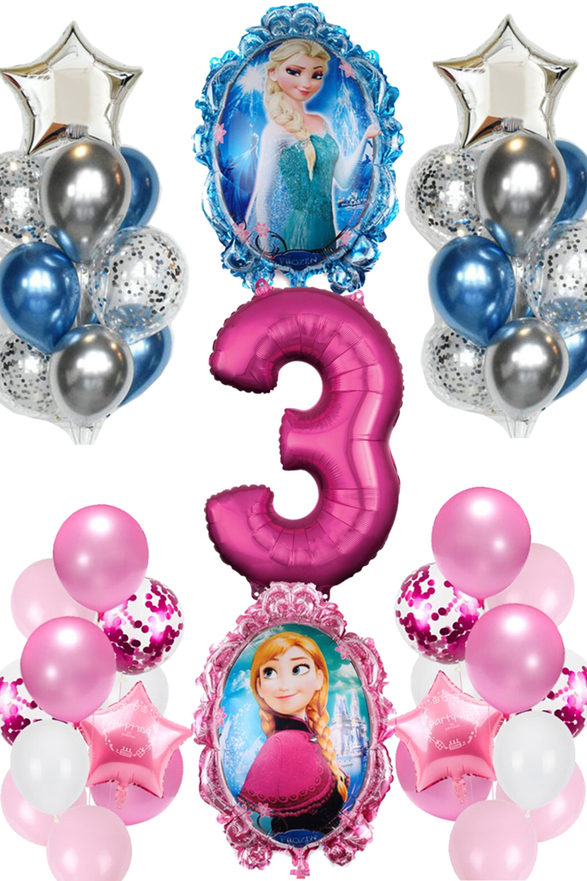 PARTİAVM Frozen Theme Balloon Full Set with Elsa and Anna Confetti ...